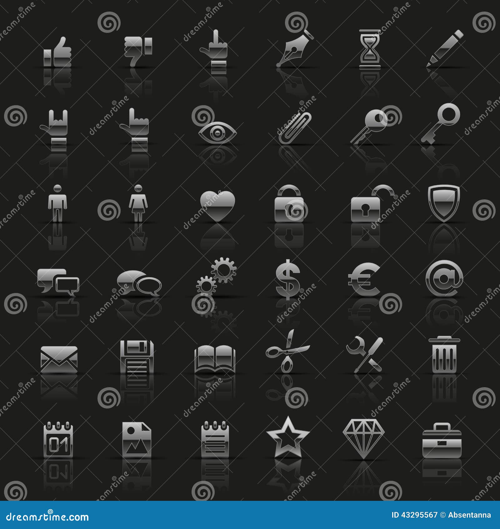 Set of silver icons stock vector. Illustration of button - 43295567