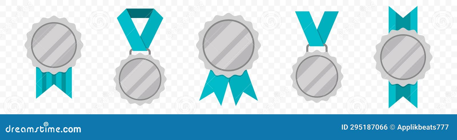 Set of Silver Medal with Blue Ribbon in a Flat Design Stock Vector ...