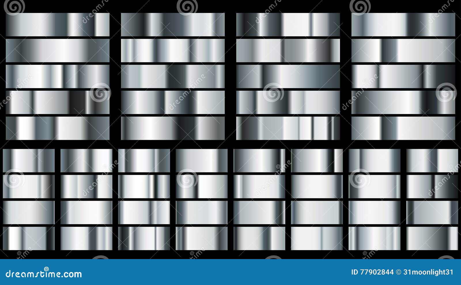 Set of Silver Metal Gradients Stock Vector - Illustration of silver ...