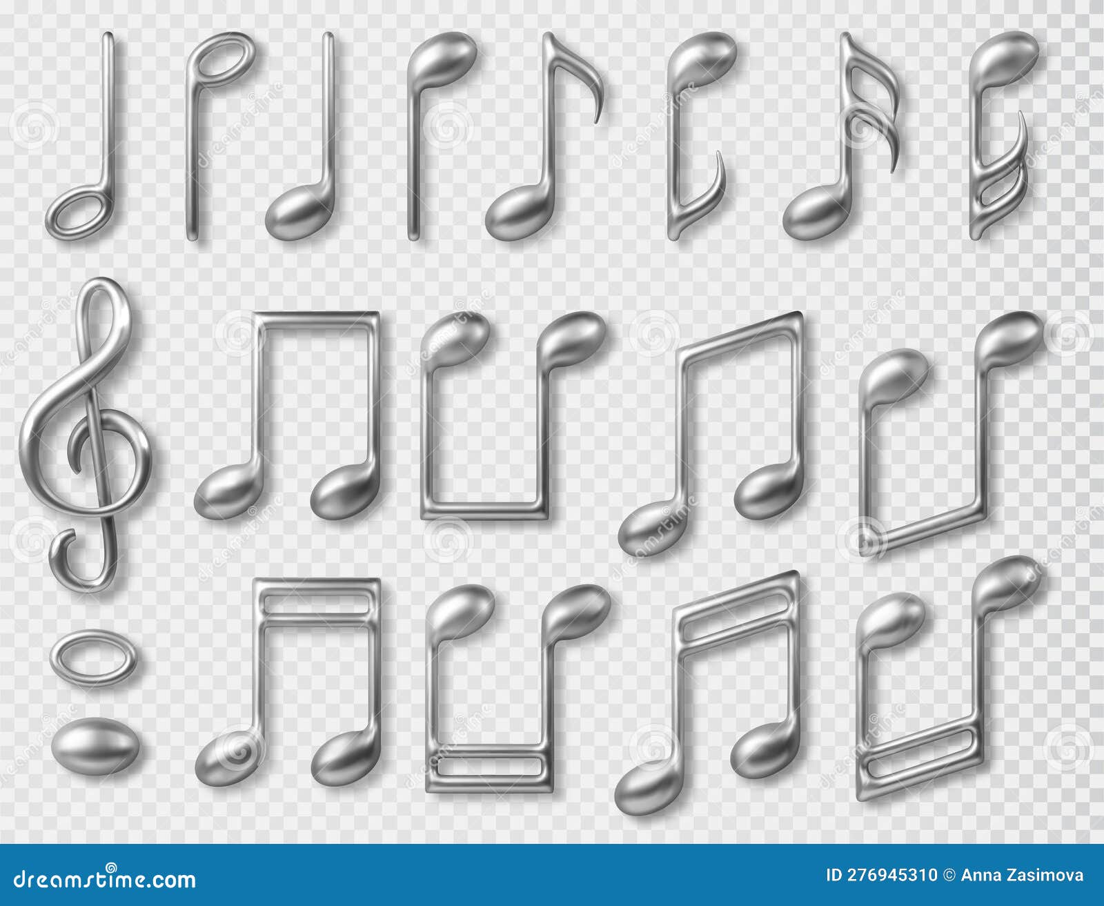 Set Silver Music Notes Icon. 3d Realistic Vector Illustration Isolated ...