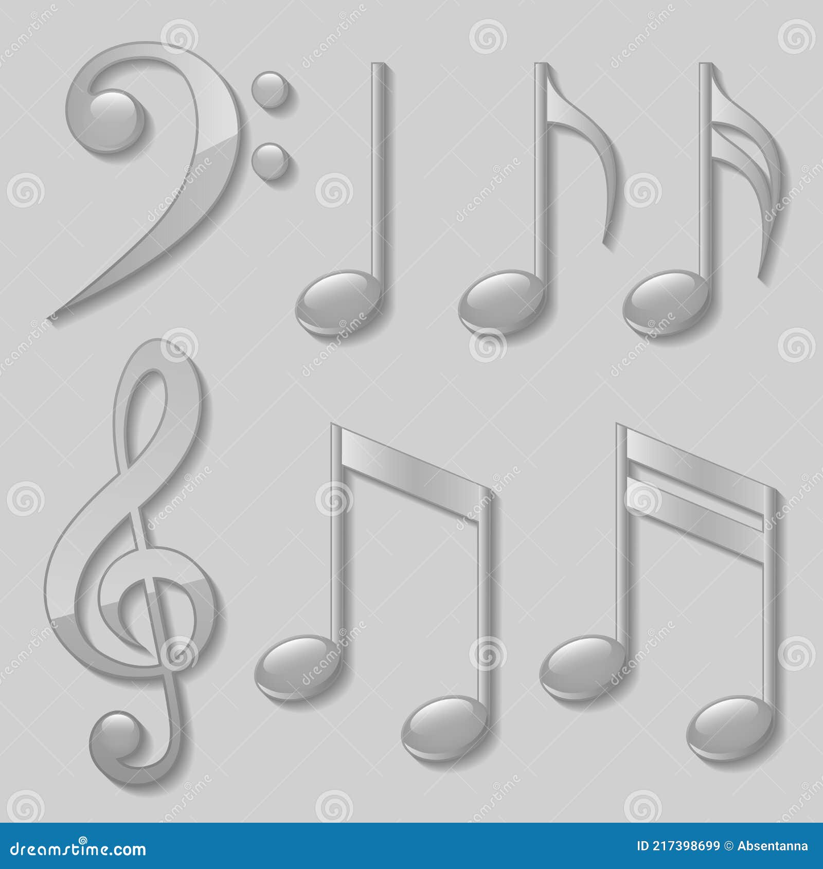 Set of silver music notes stock vector. Illustration of graphic - 217398699