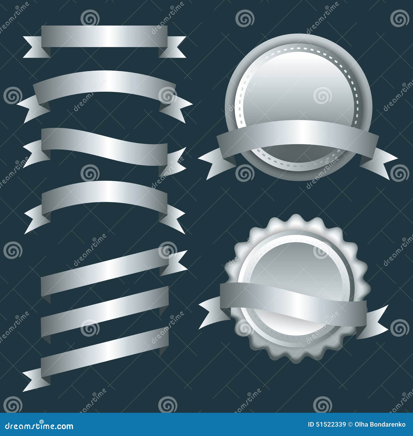 Set of Silver Ribbons, Labels and Badges Stock Vector - Illustration of ...