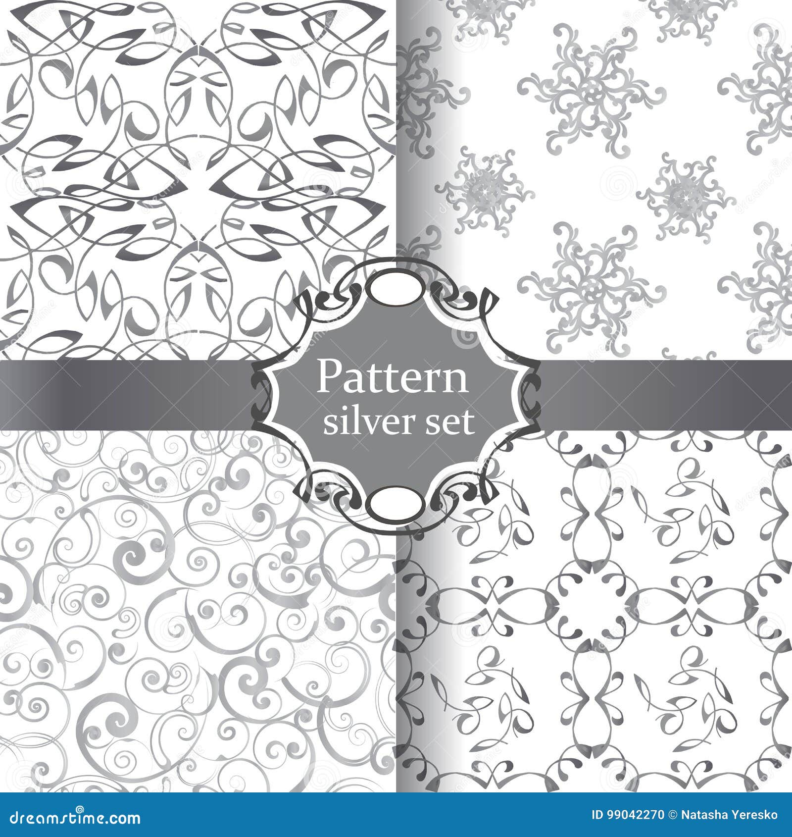 Set of Silver Seamless Decorative Ornament. Ornate Vector Seamless ...