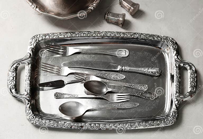 Set of Silverware on Background Stock Photo - Image of metal, kitchen ...