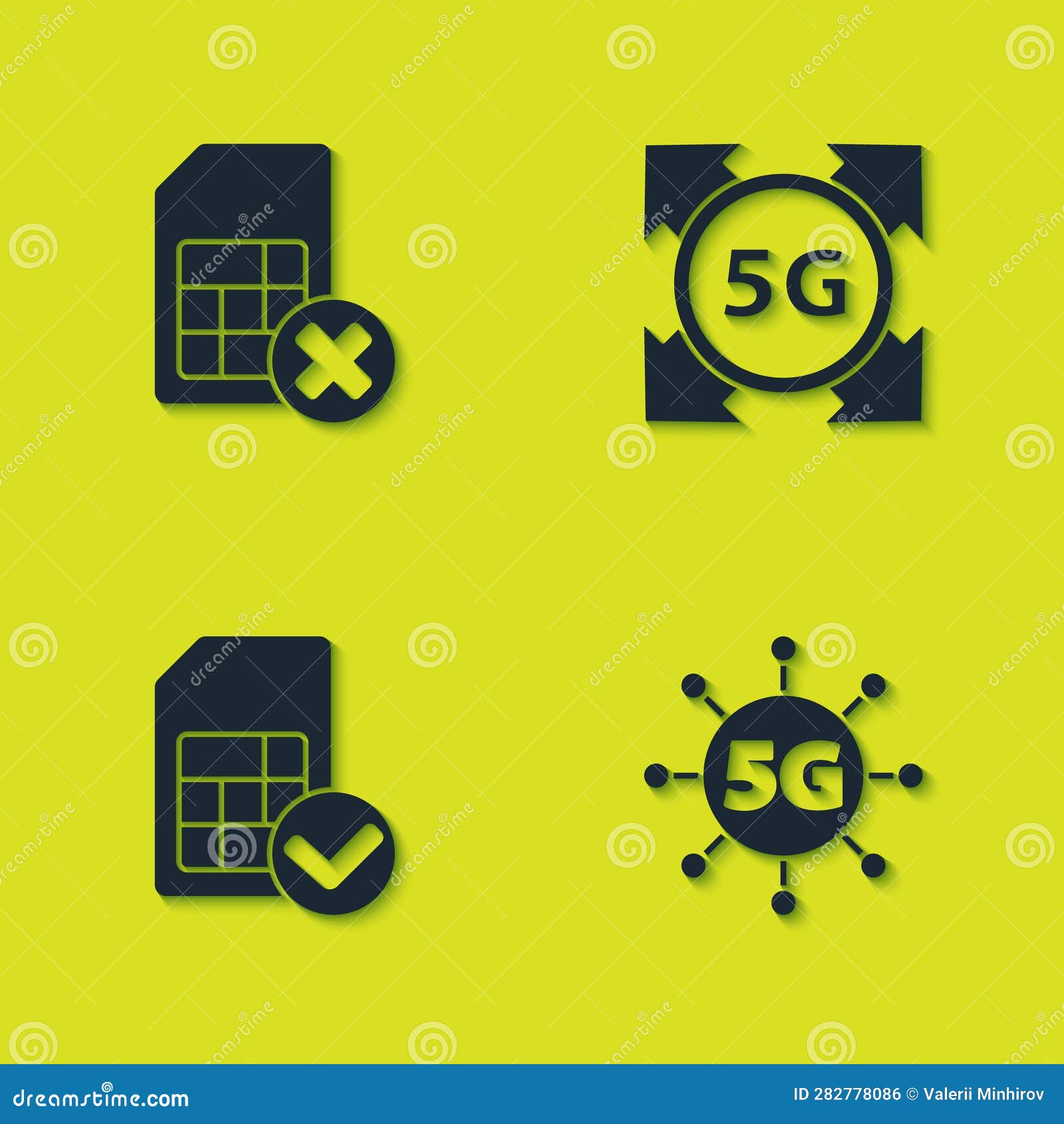 Set Sim Card Rejected, 5G Network, and Icon. Vector Stock Vector ...