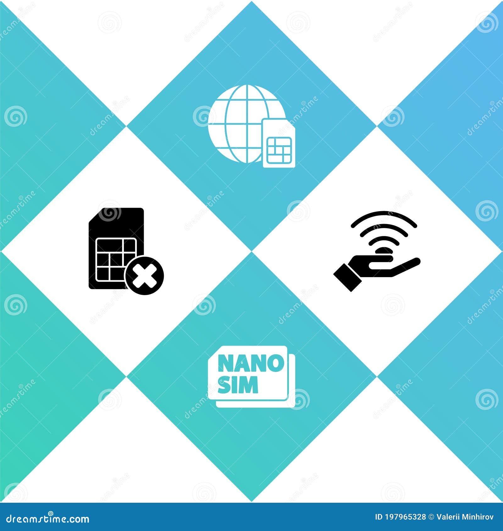 Set Sim Card Rejected, Nano Card, Globe 5G and Network Icon. Vector ...