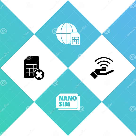 Set Sim Card Rejected, Nano Card, Globe 5G and Network Icon. Vector ...