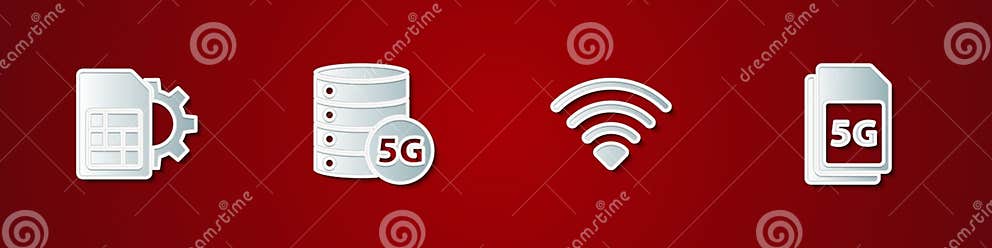Set Sim Card Setting, Server 5G Network, Wi-Fi Wireless and Card Icon ...