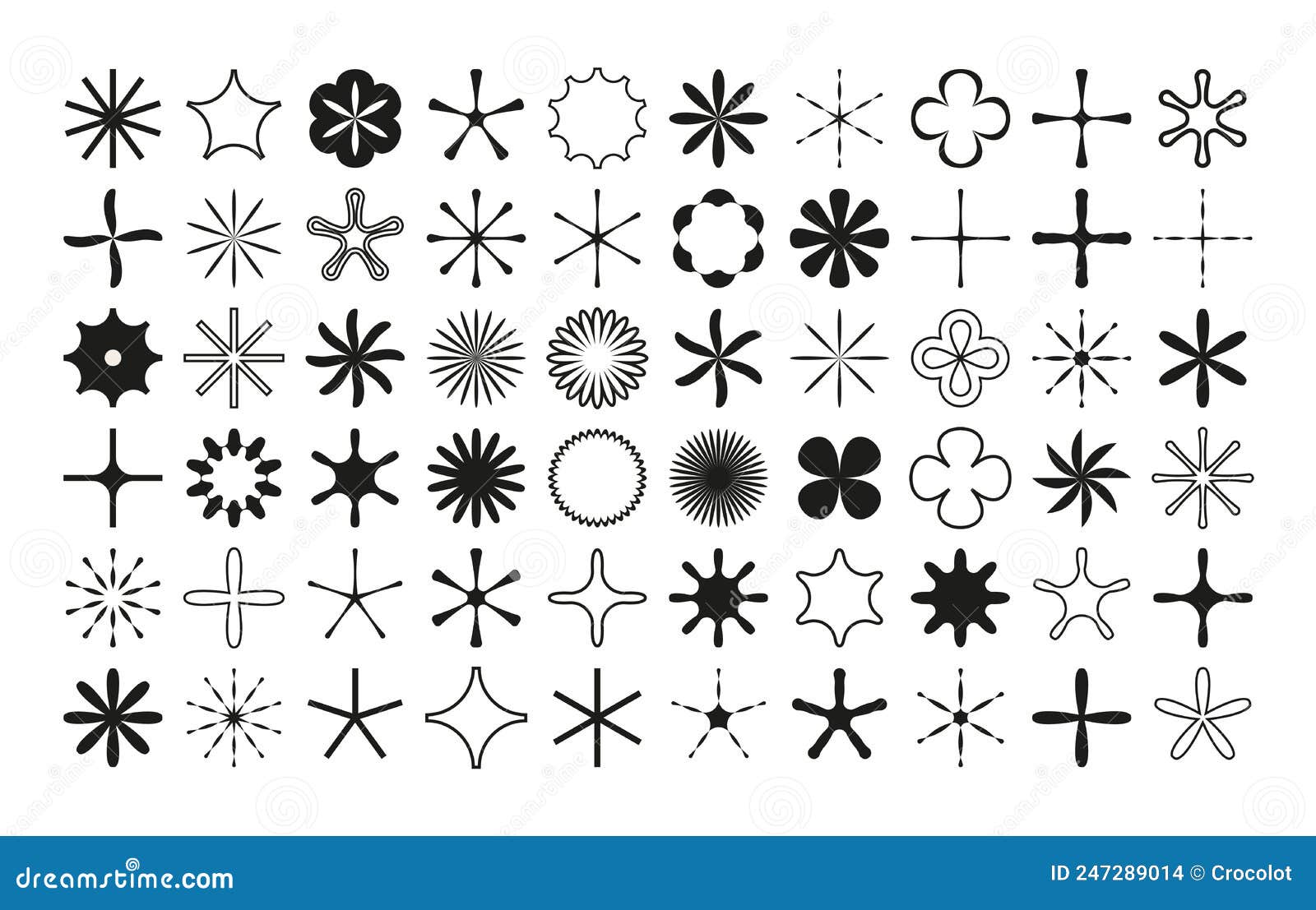 Set of Simple Abstract Vector Objects of Flowers and Stars. Stock ...