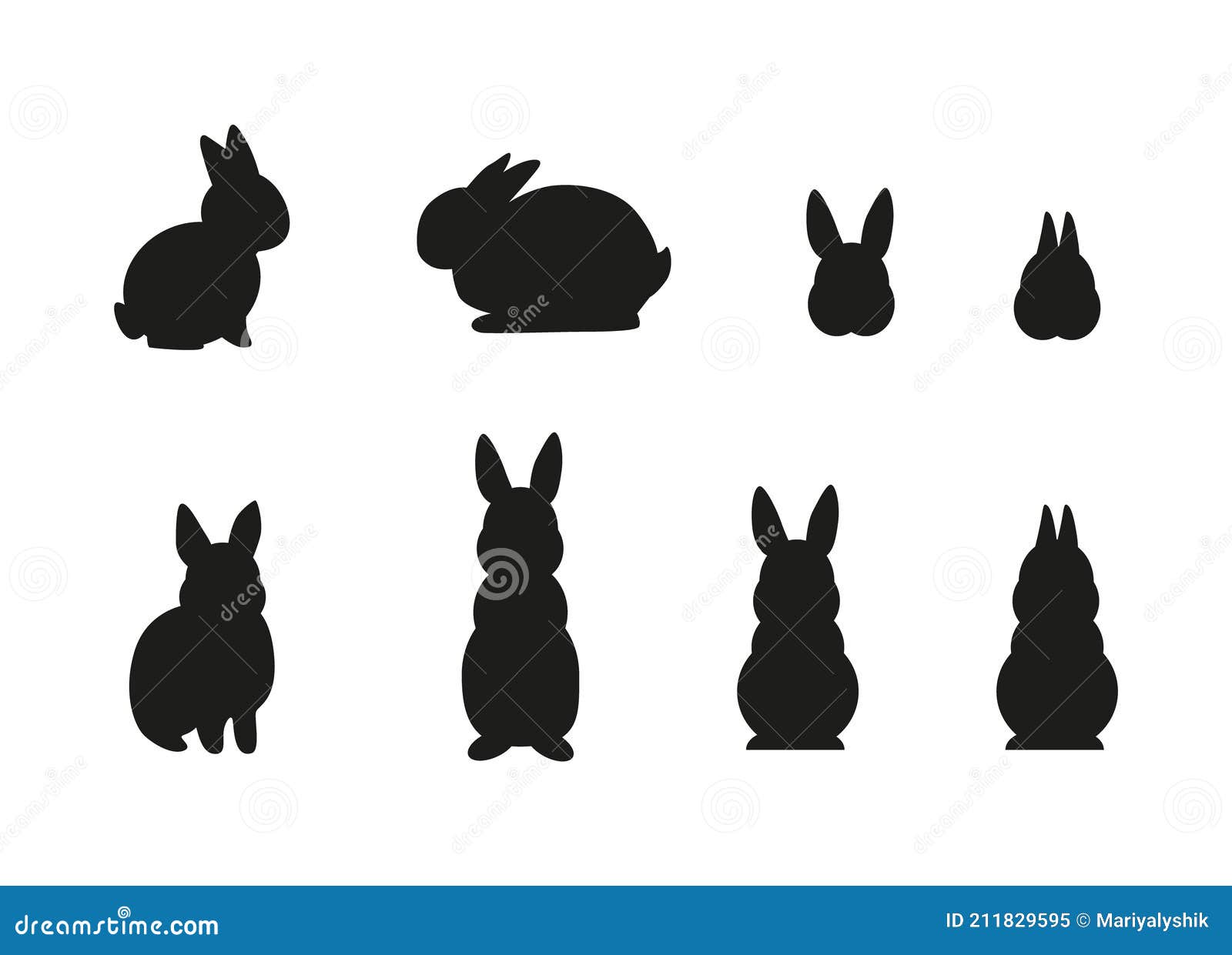 Rabbit Silhouettes And Carrot - Black Vector Illustration Set ...