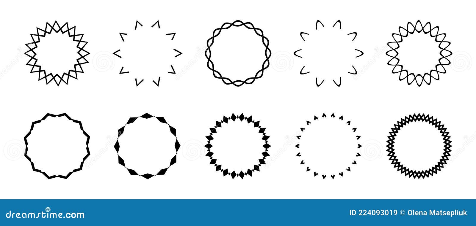 Set of Simple Black Geometric Frames, Curly Round Frames. Geometric ...