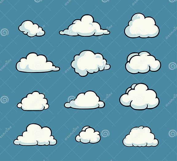 Set of Simple Cartoon Clouds, Vector Illustration. Stock Vector ...