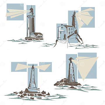 Set of Simple Cartoon Illustrations of Lighthouse. Stock Vector ...