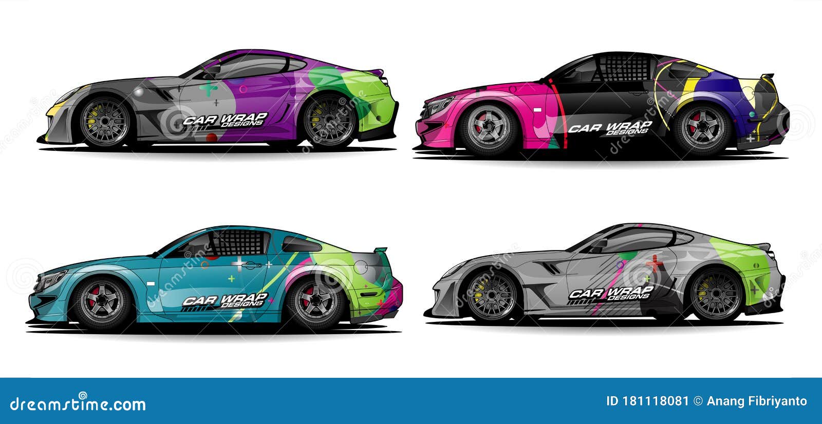 Set of Simple Colorful Car Wrap Designs Stock Vector - Illustration of ...