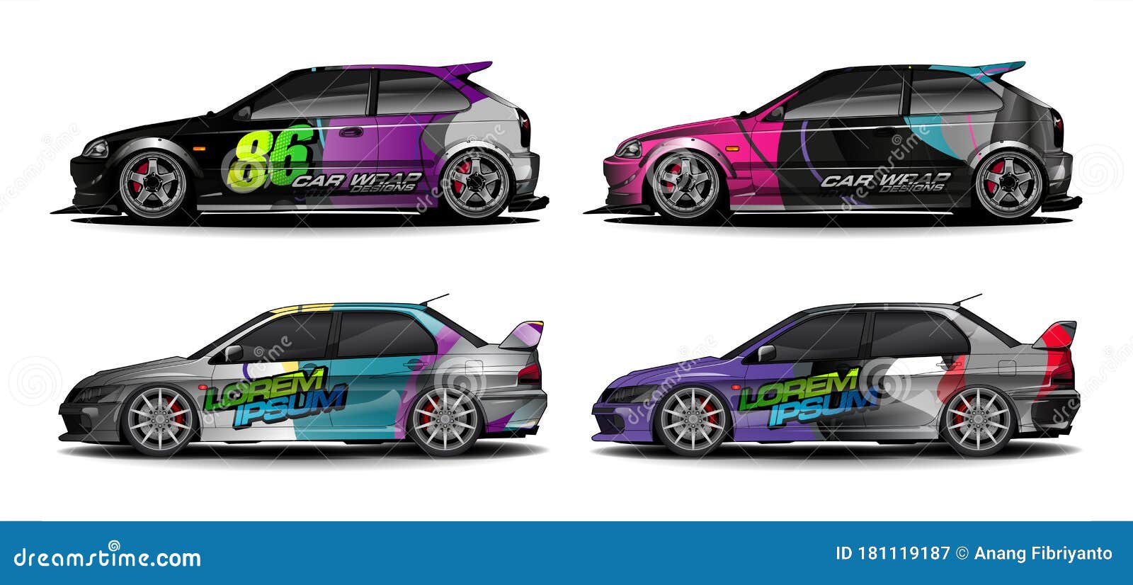 Set of Simple Colorful Car Wrap Designs Stock Vector - Illustration of ...
