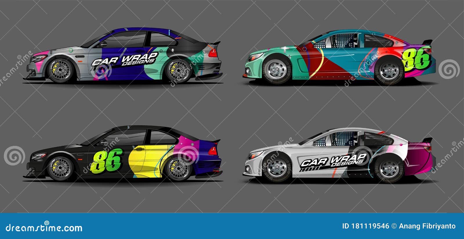 Set of Simple Colorful Car Wrap Designs Stock Vector - Illustration of ...