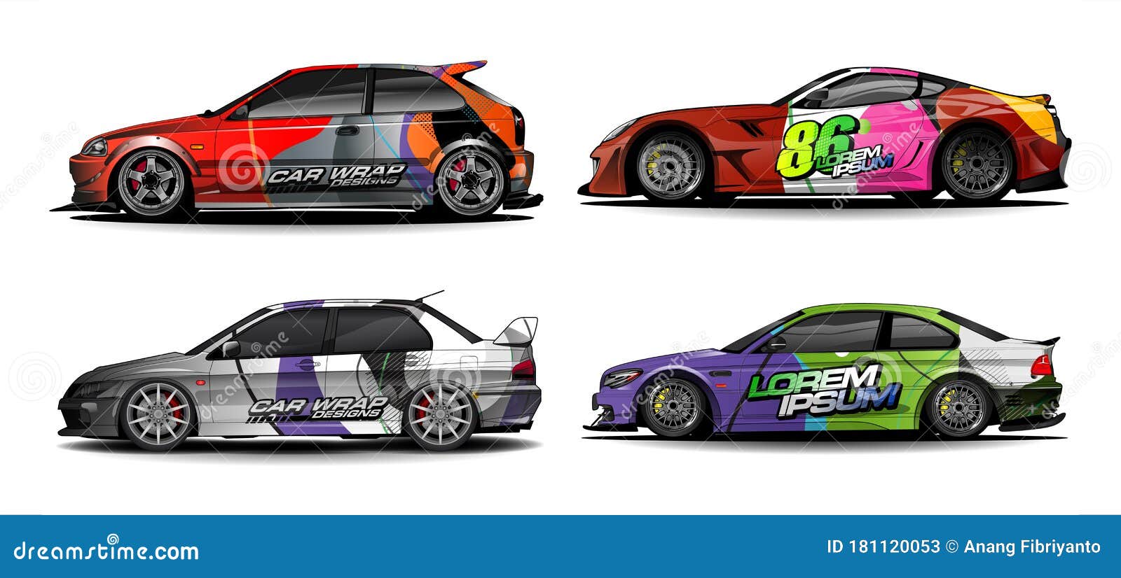 Set of Simple Colorful Car Wrap Designs Stock Vector - Illustration of ...