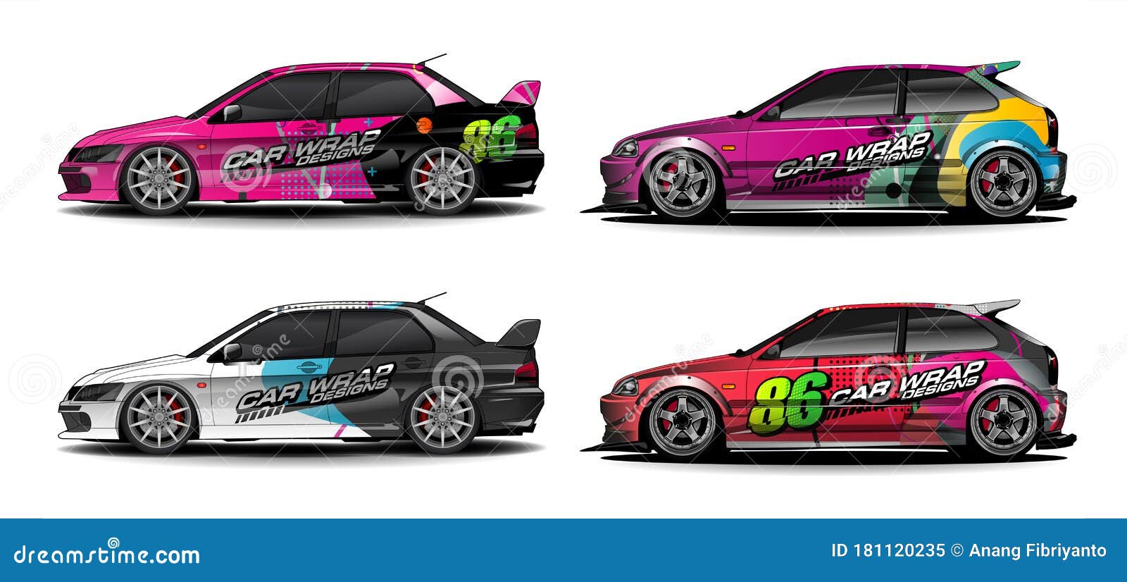 Set of Simple Colorful Car Wrap Designs Stock Vector - Illustration of ...