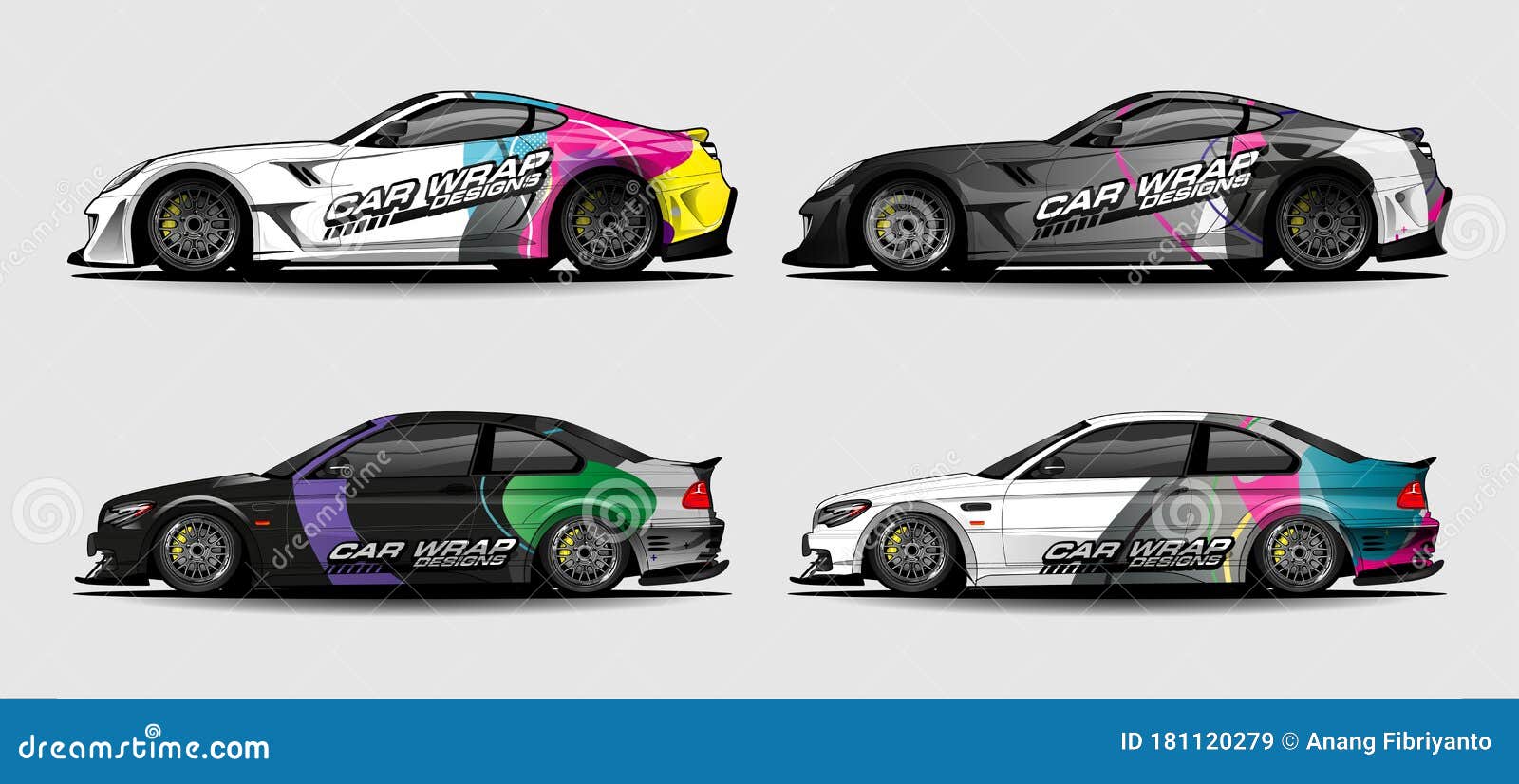 Set of Simple Colorful Car Wrap Designs Stock Vector - Illustration of ...