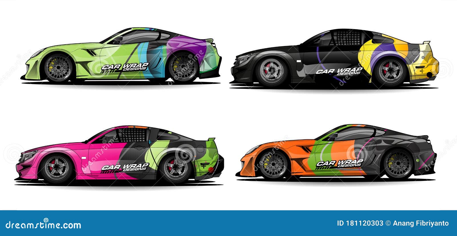 Set of Simple Colorful Car Wrap Designs Stock Vector - Illustration of ...