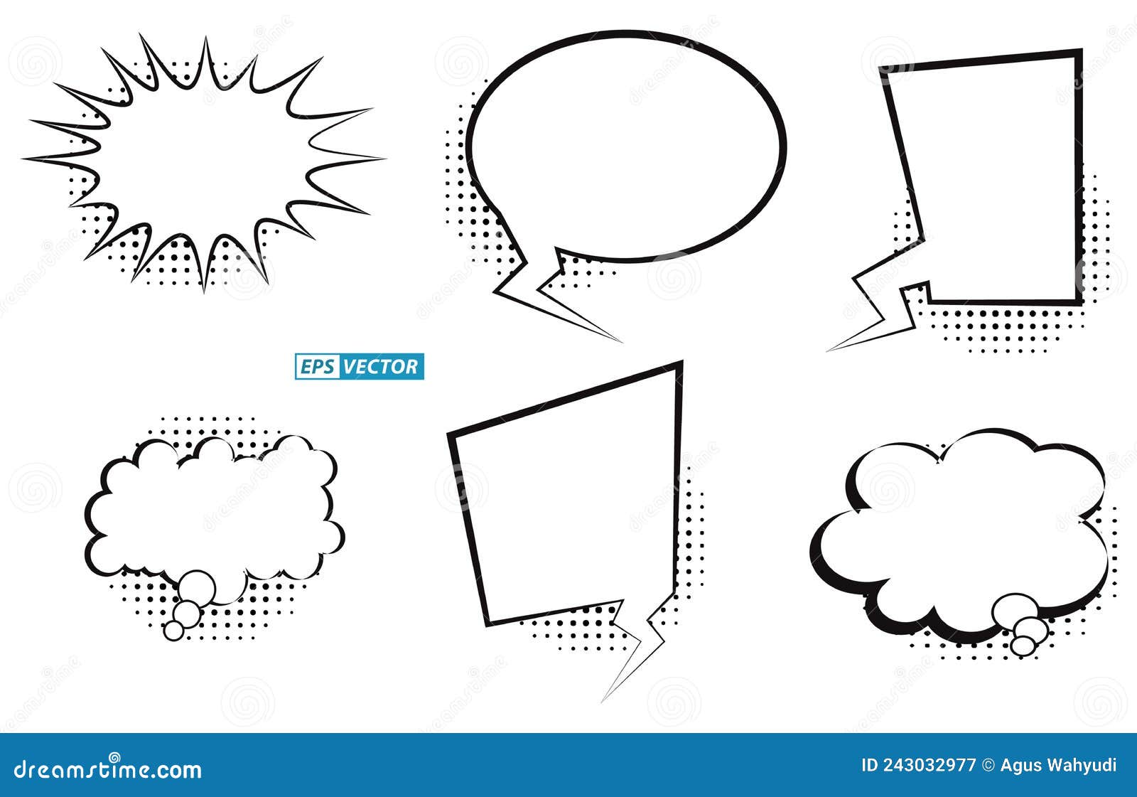 Set of Simple Comic Bubbles Template or Black White Bubble Speech with ...
