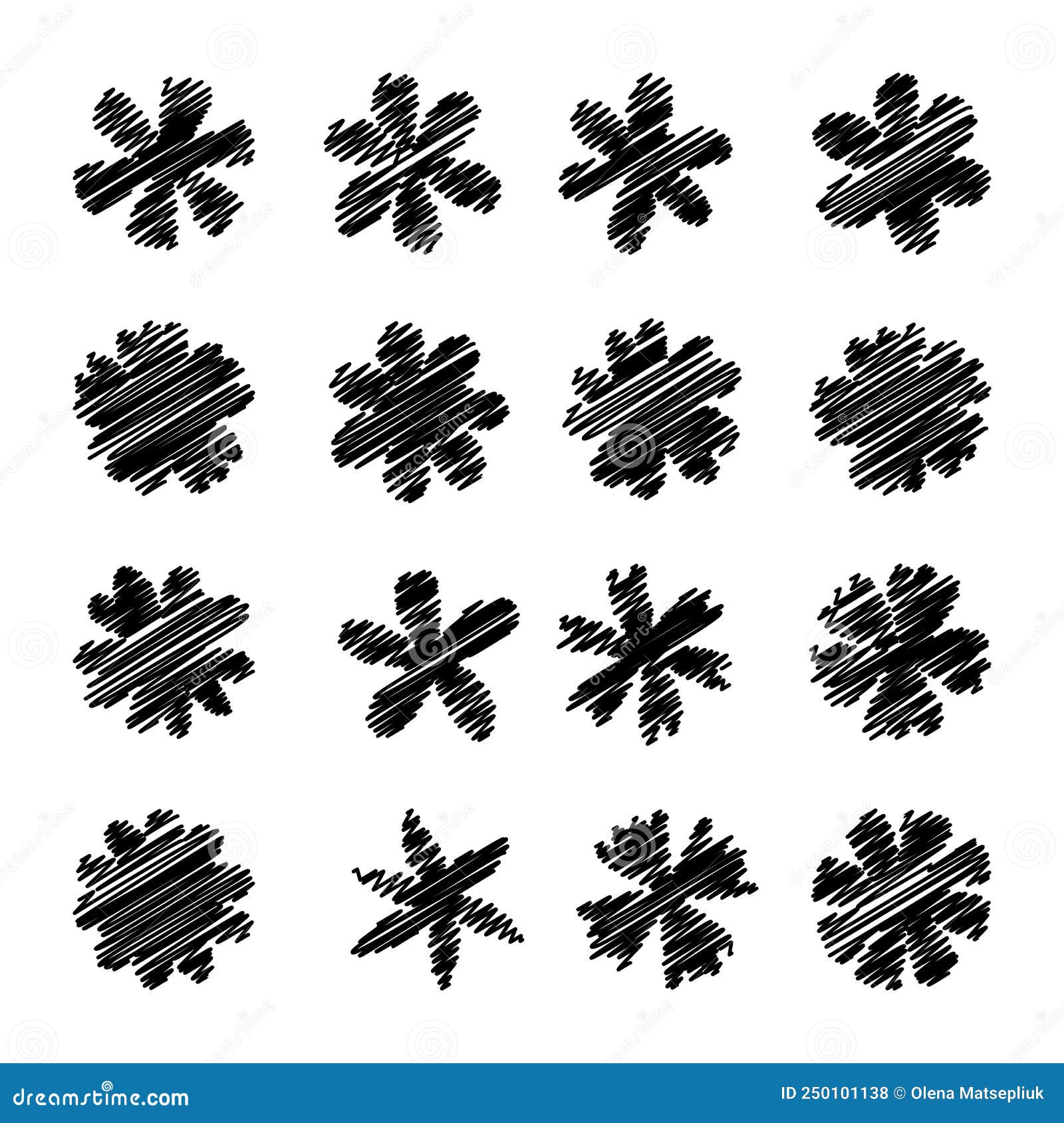 Set of Simple Doodle Scribble Black Flowers. Vector Isolated Floral ...
