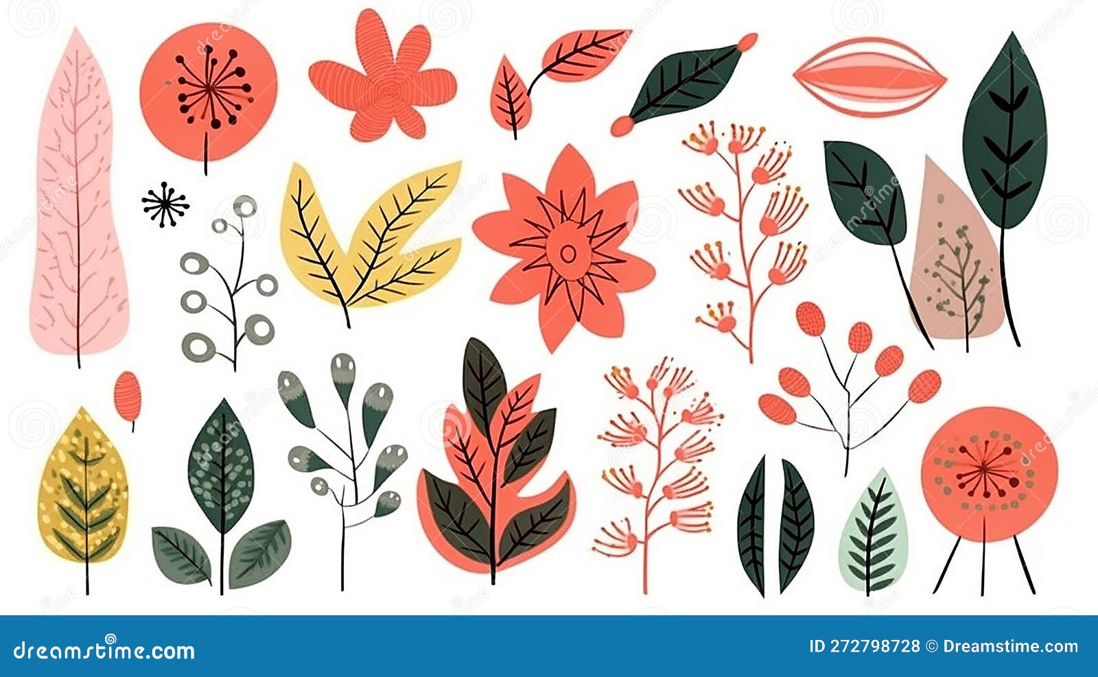 Set of Simple Doodles of Flower and Drawn Branches Created with ...