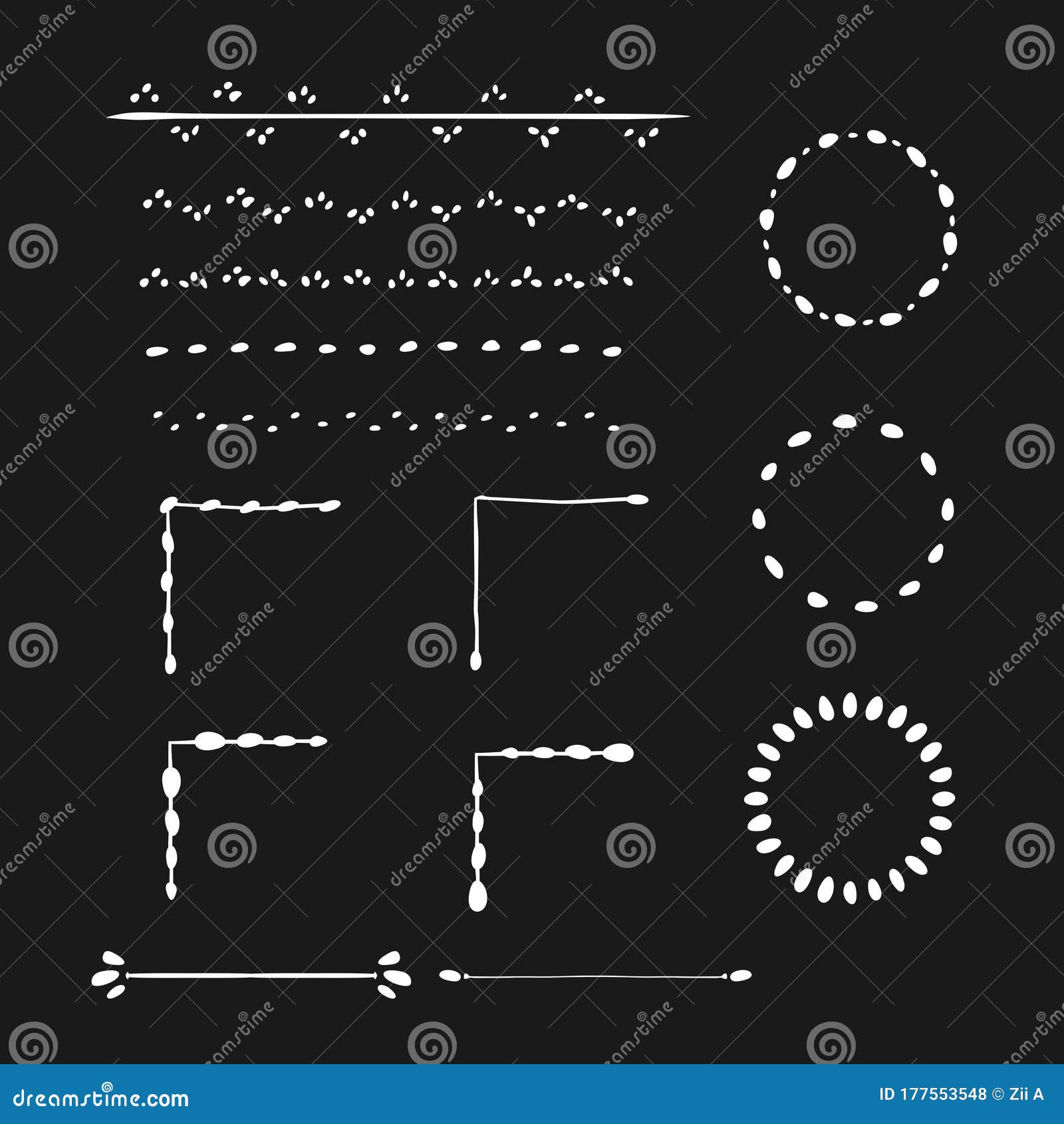 Set of Simple Dot Stone Vector Line, Divider, Frame, Corner and Border ...