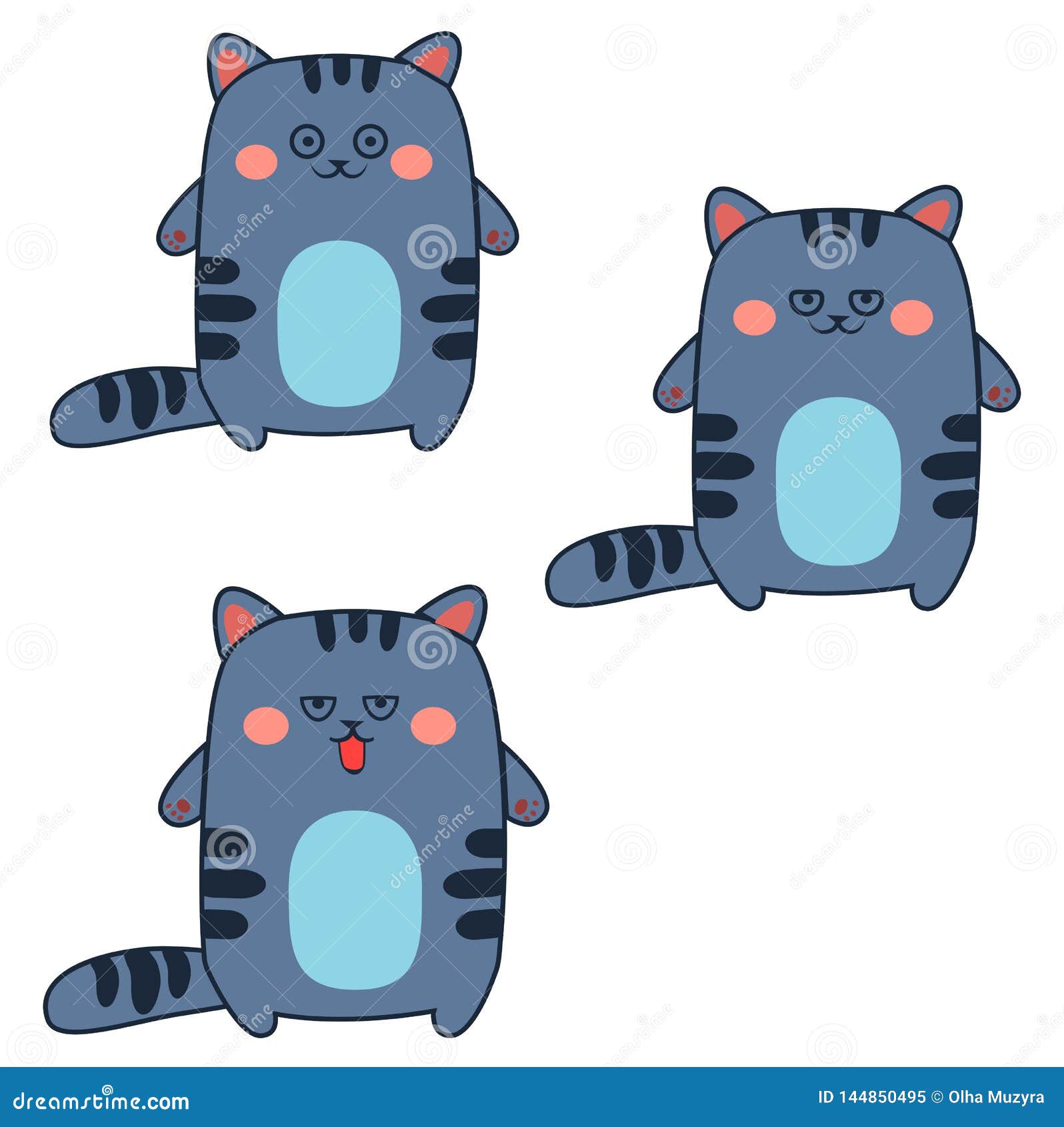 Set Simple Emoticon Blue Cats Stock Vector - Illustration of emotions ...