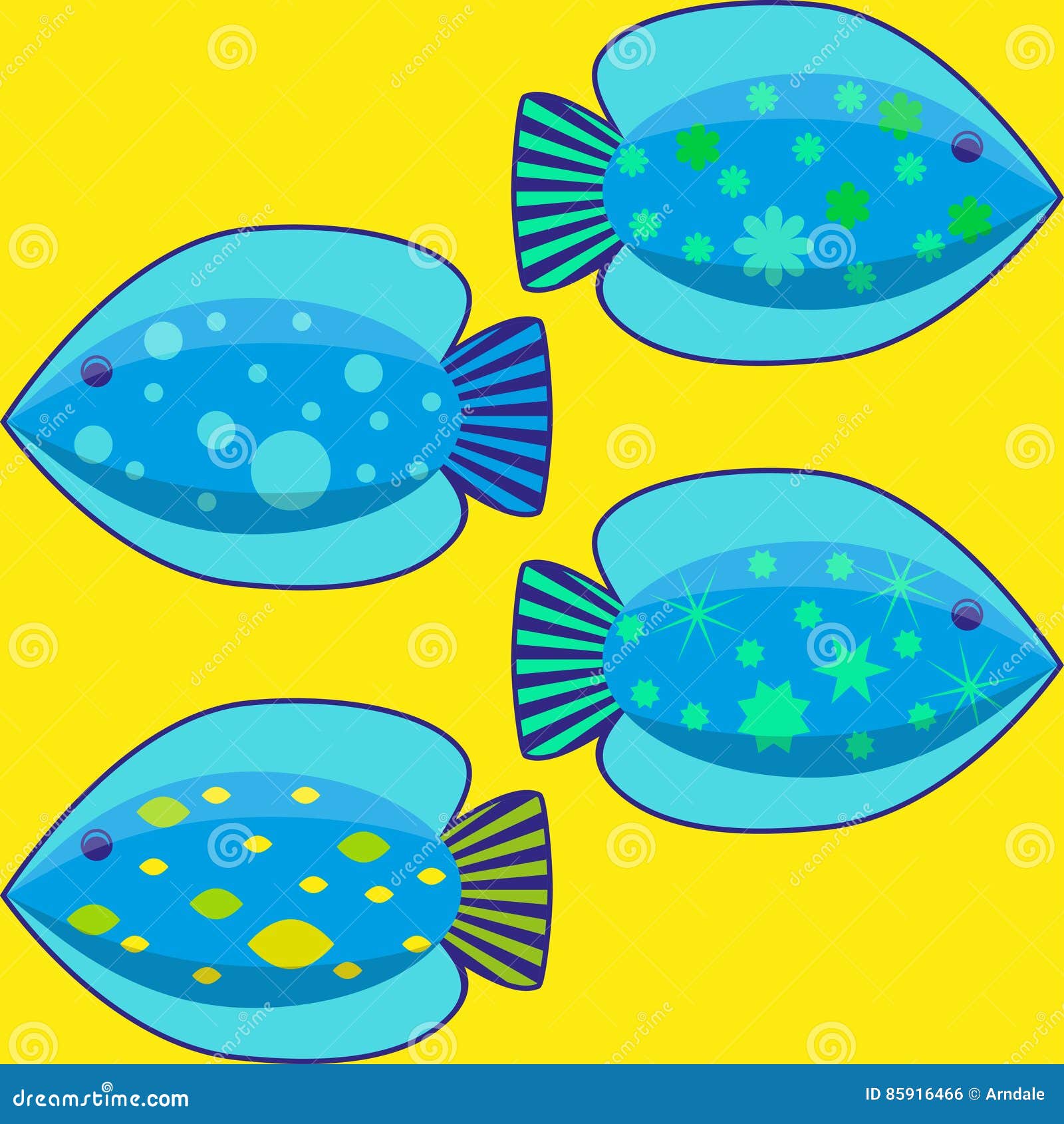 Set of the Simple Flat Fishes Decorated by Patterns Stock Illustration ...
