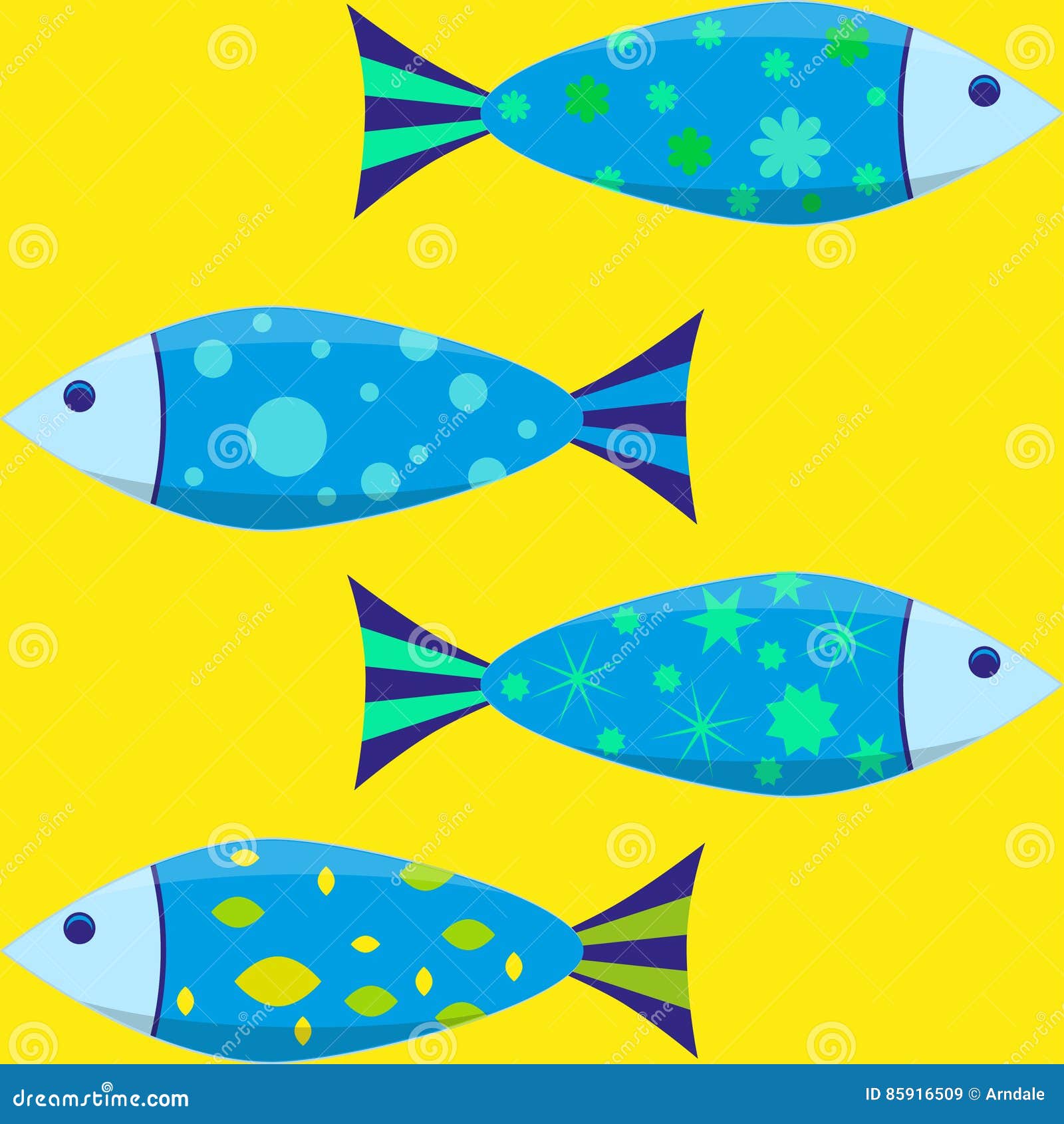 Set of the Simple Flat Fishes Decorated by Patterns Stock Illustration ...