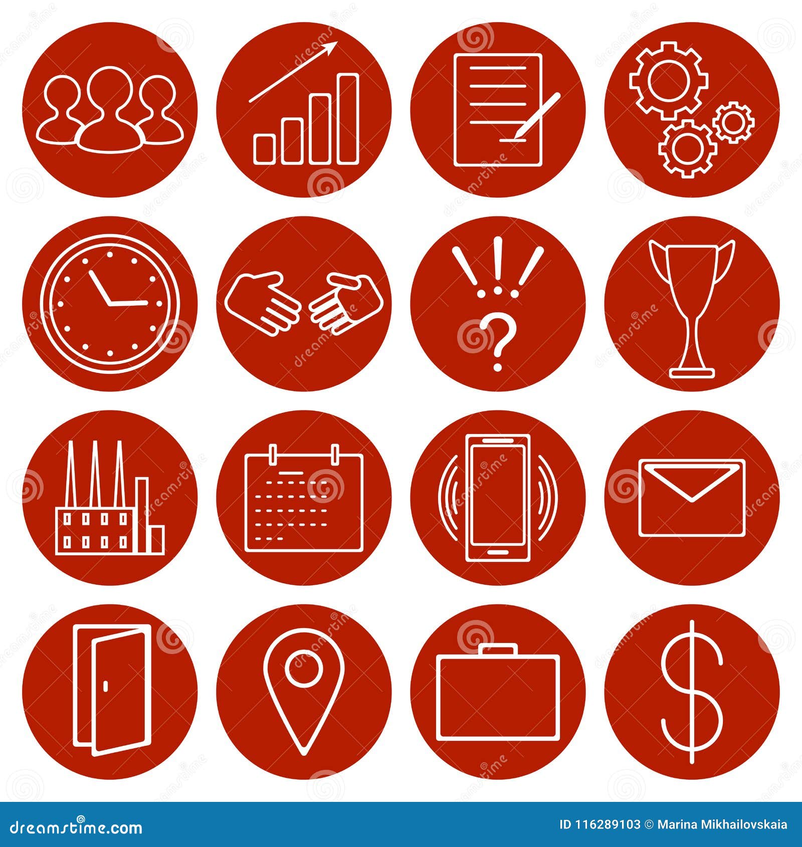 Set of Simple Flat Icons. White Outline on a Red Round Background Stock ...