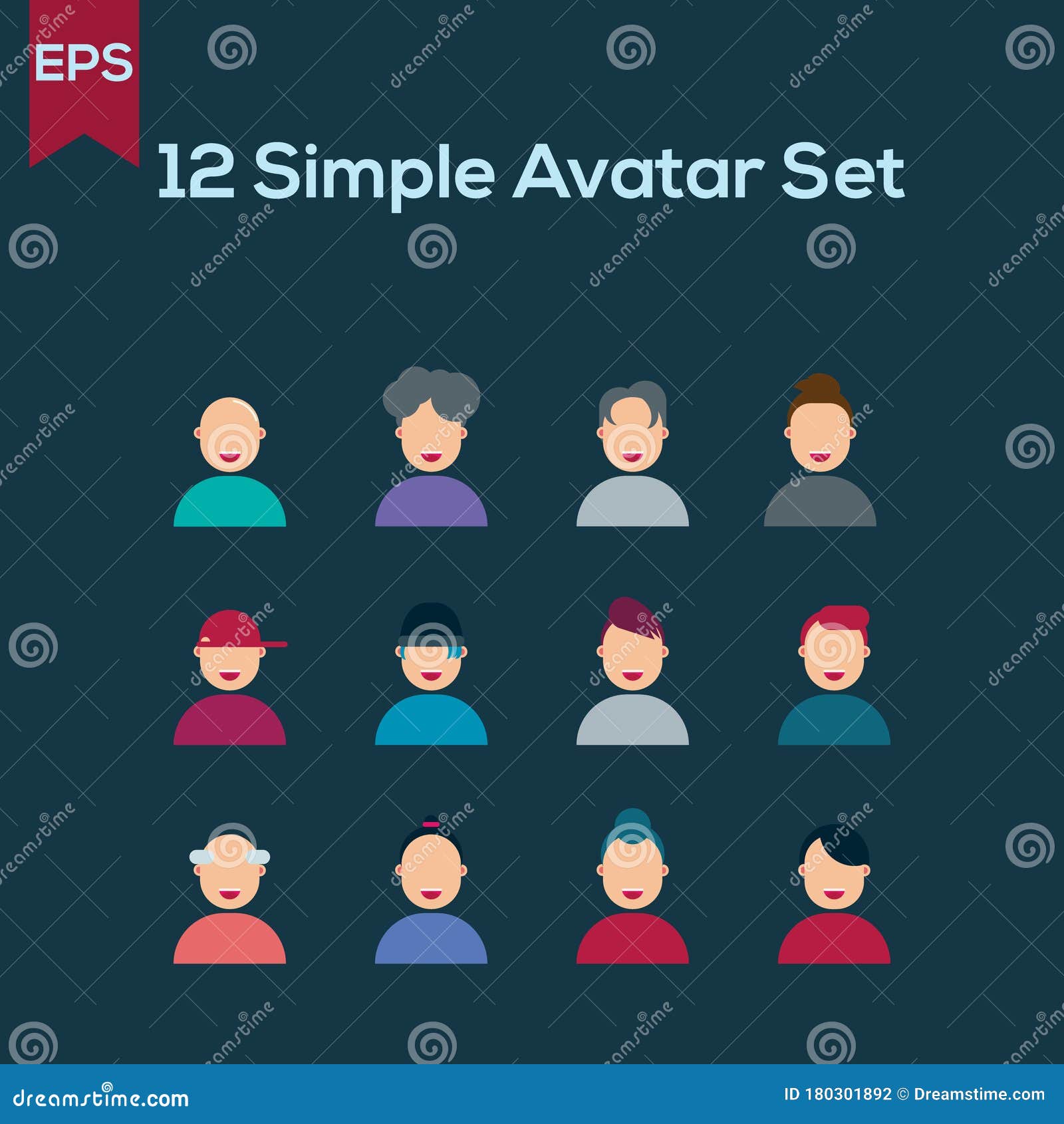 Set of Flat Male Character Avatar Stock Vector - Illustration of human ...