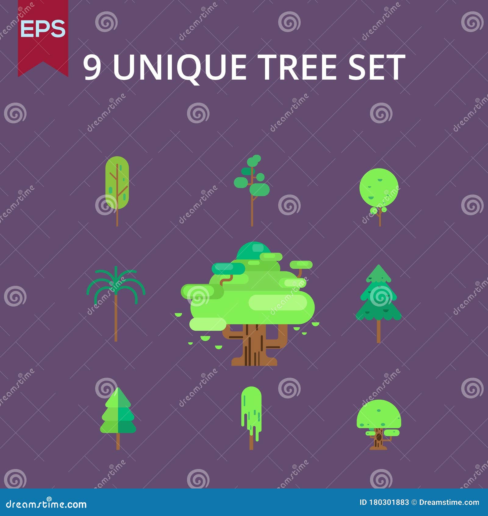 Set of Simple Flat Tree Illustration Vector Stock Vector - Illustration ...
