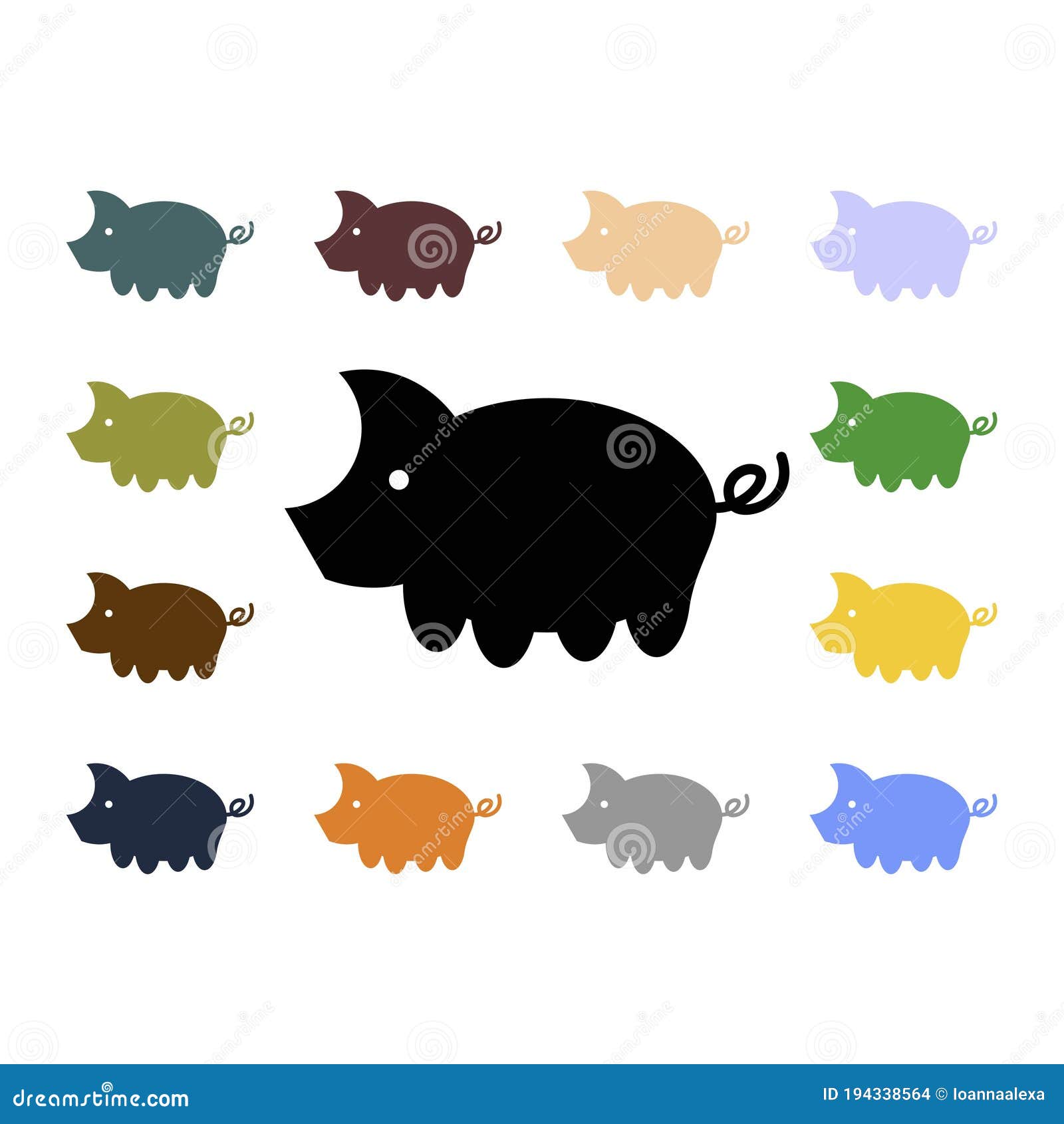Set of Simple Flat Vector Pig Icons Stock Vector - Illustration of ...