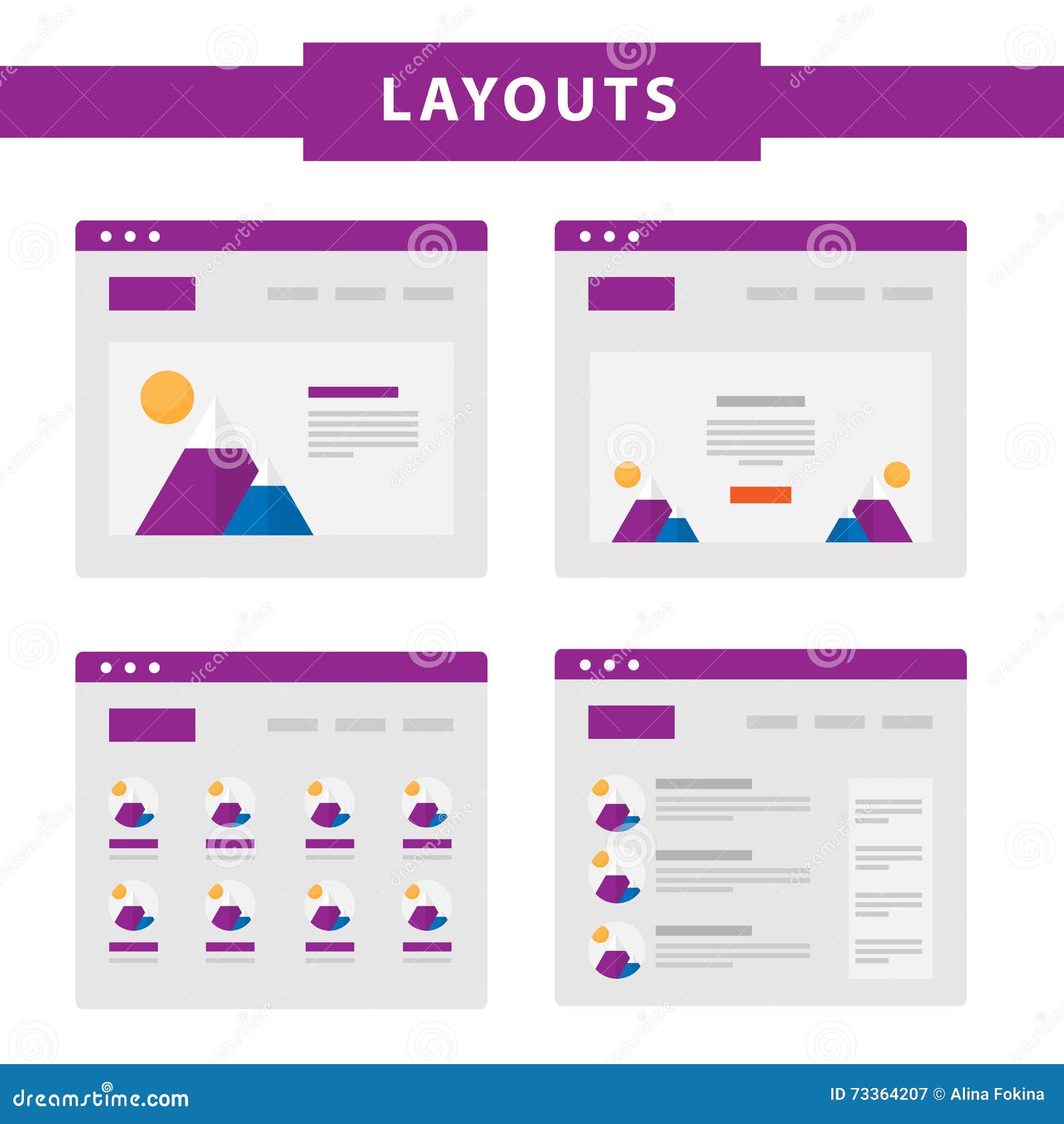 Set of Simple Flat Website Templates Stock Vector - Illustration of ...