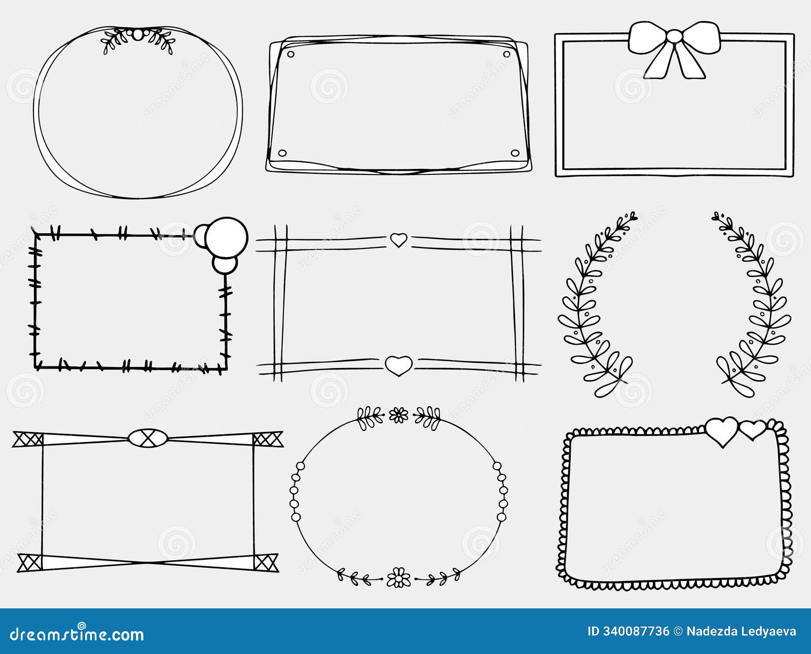 Set of Simple Frames Doodle Vector Different Style. Curve Borders ...