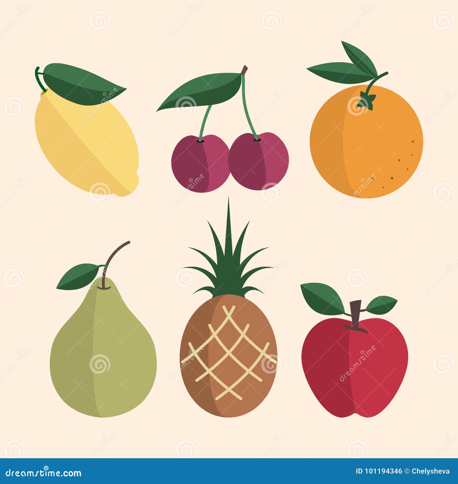 A Set of Simple Fruits. Vector Illustration Stock Vector - Illustration ...