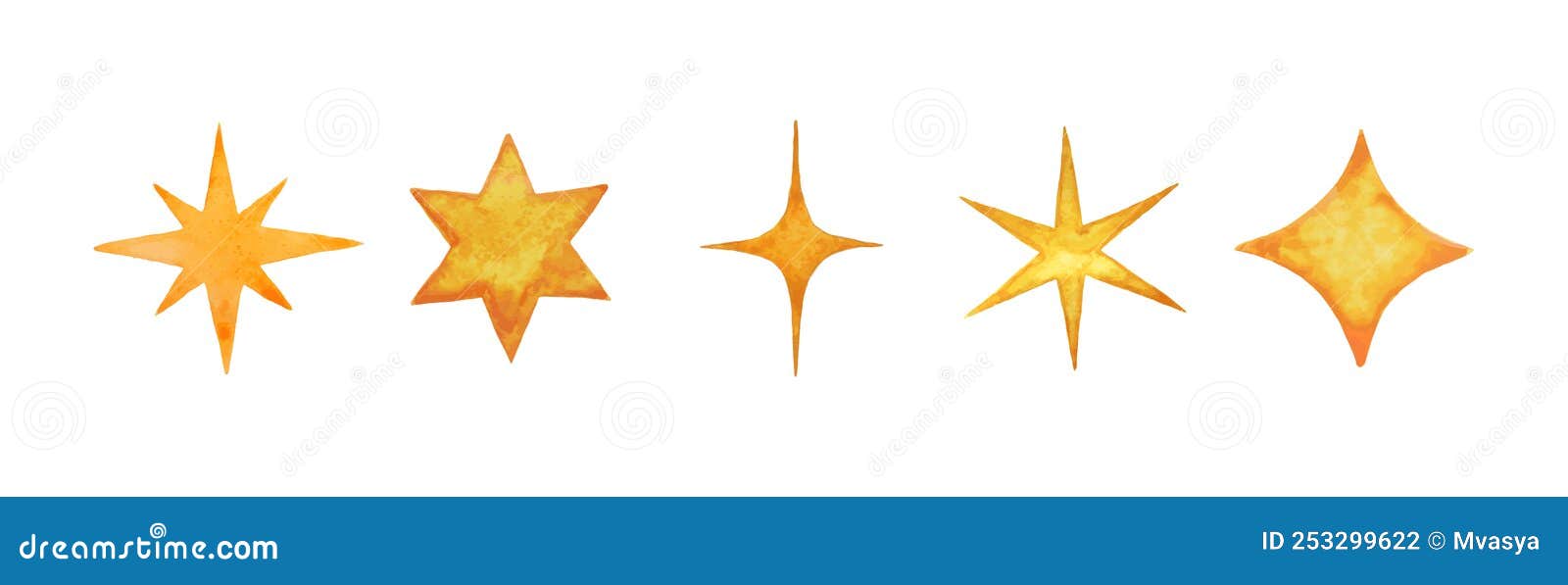 Set Simple Golden Star Watercolor Illustration Simple Golden Star ...
