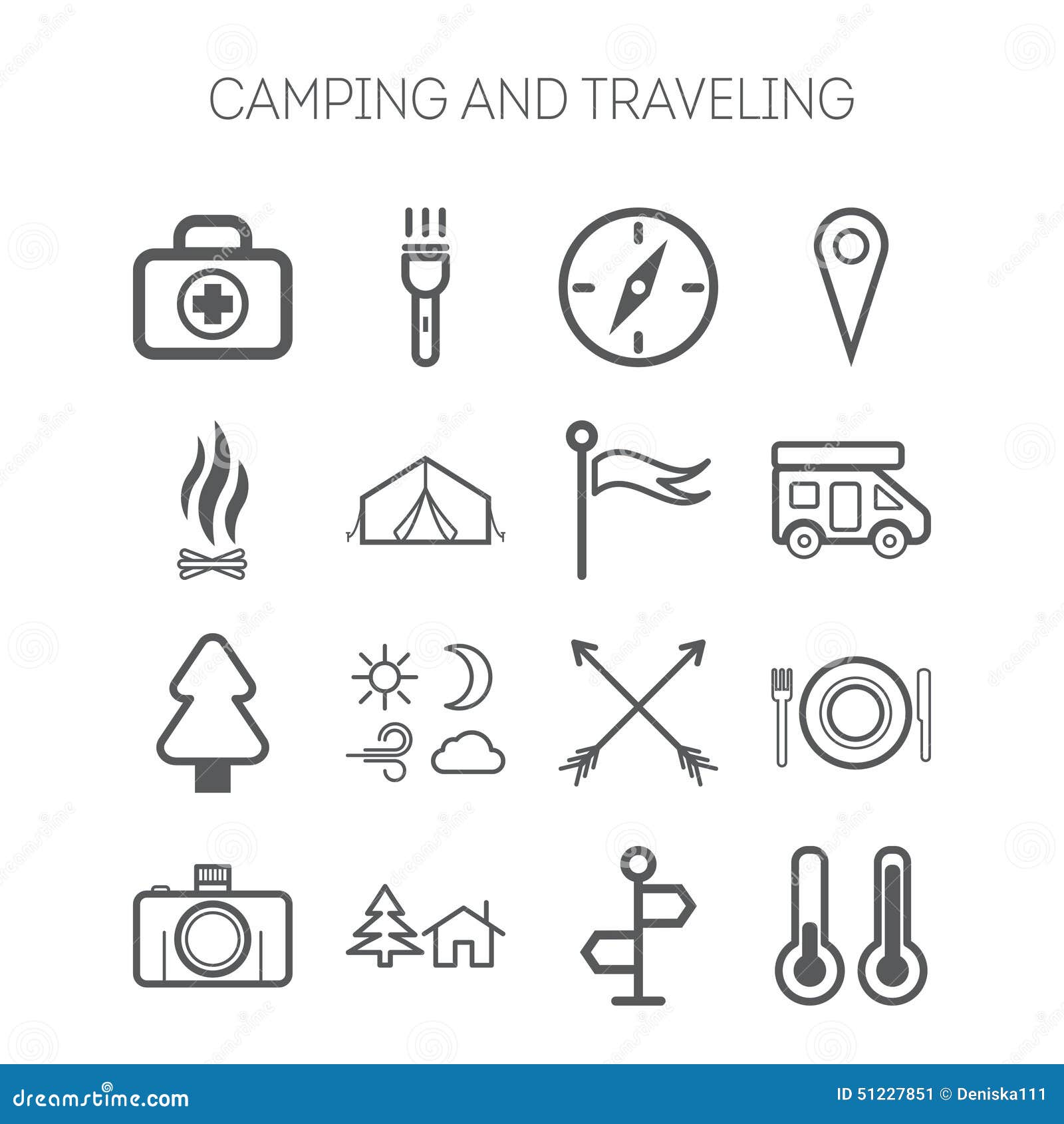 Set of Simple Icons for Camping and Traveling Stock Illustration ...