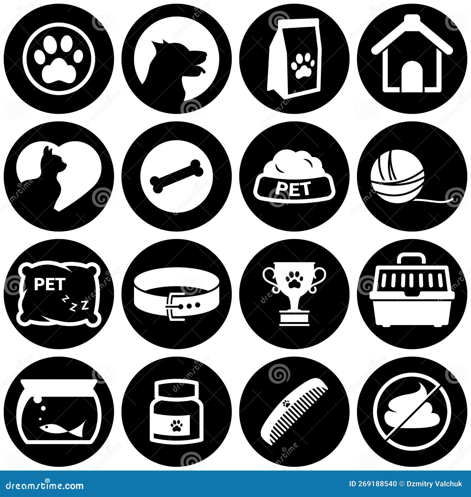 Set of Simple Icons on a Theme Pets, Vector, Design, Collection, Flat ...