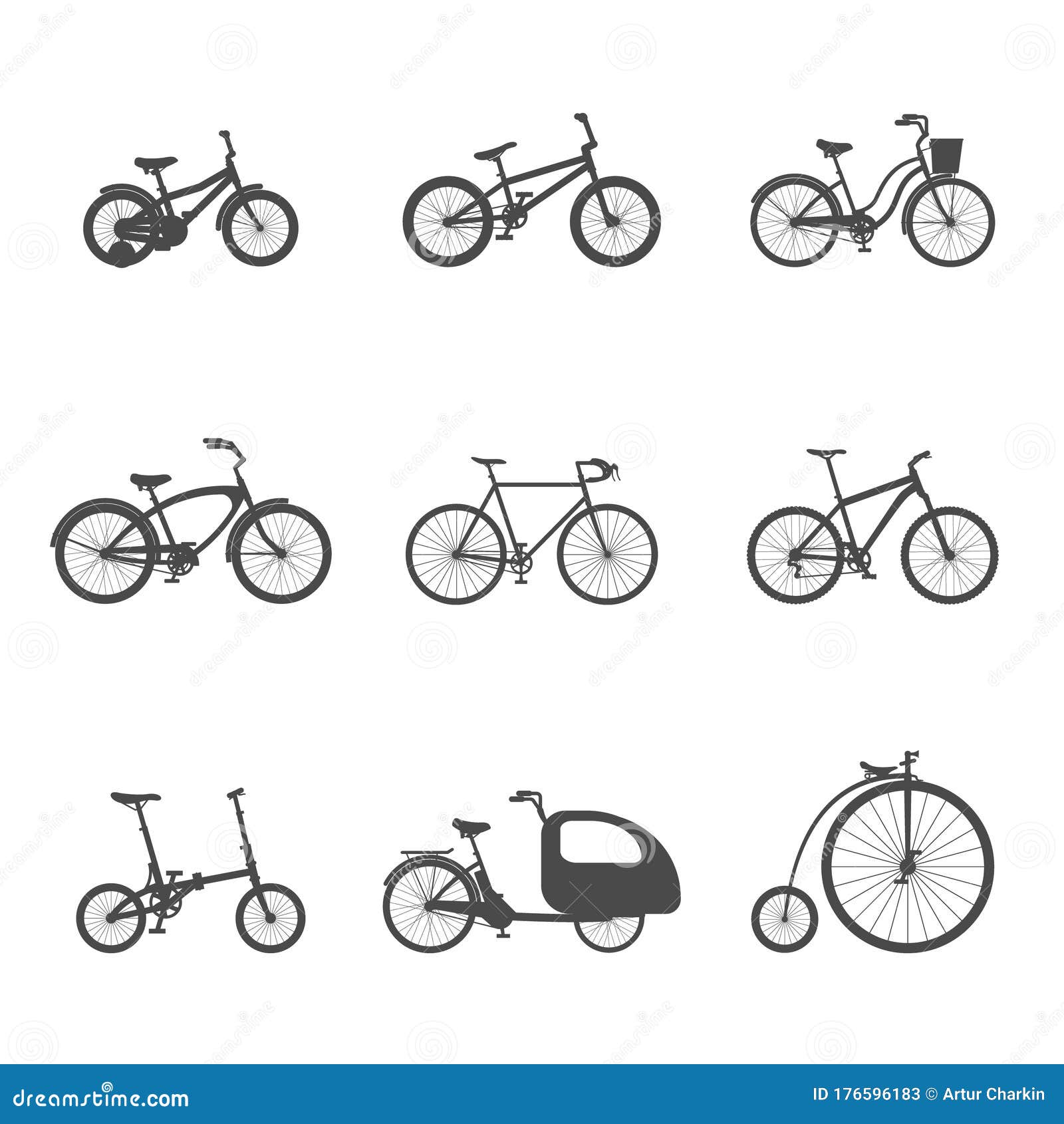 Set of Simple Isolated Bicycle Icons on a White Background. Stock ...