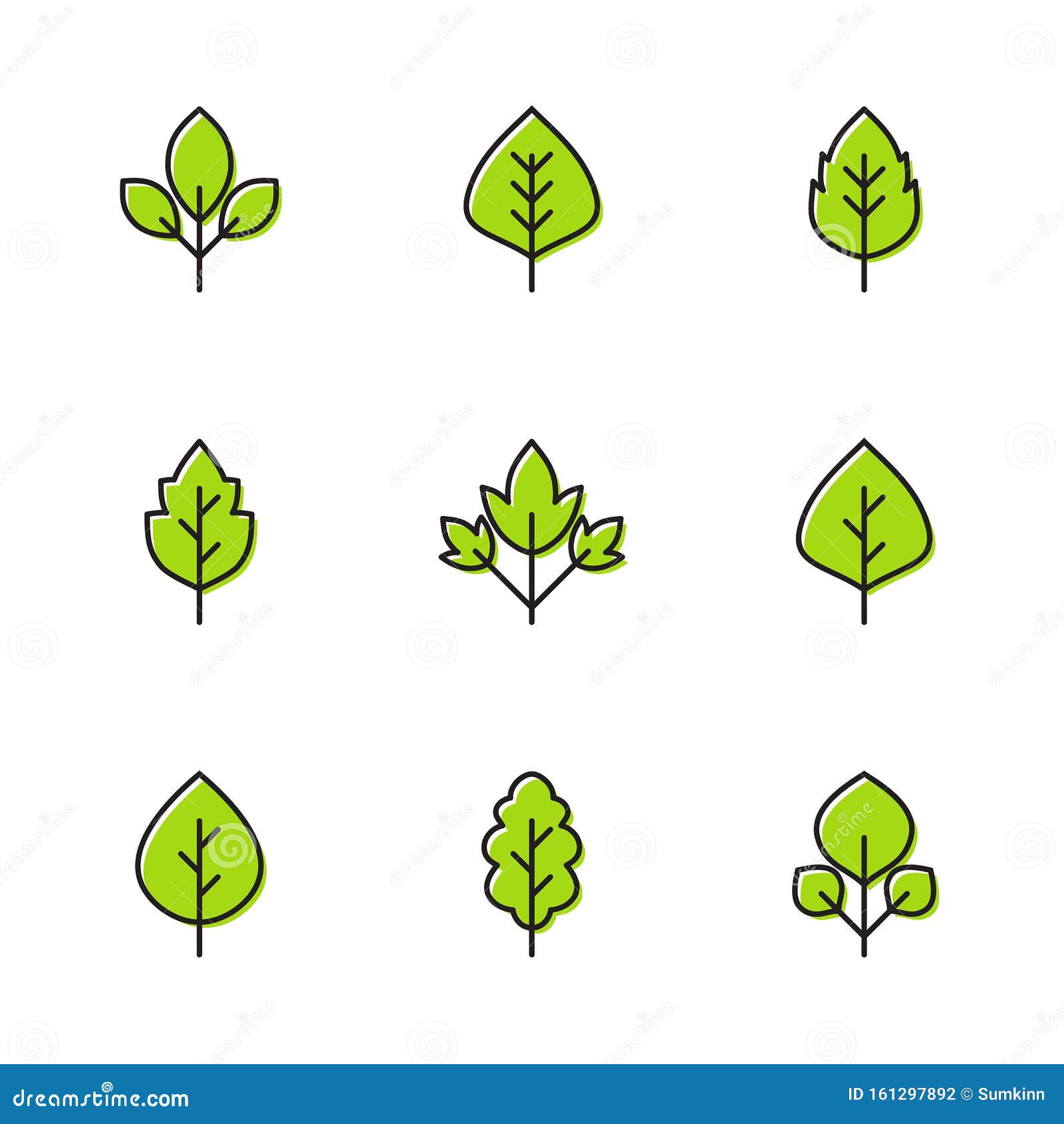 Set simple leaf icons stock vector. Illustration of trend - 161297892