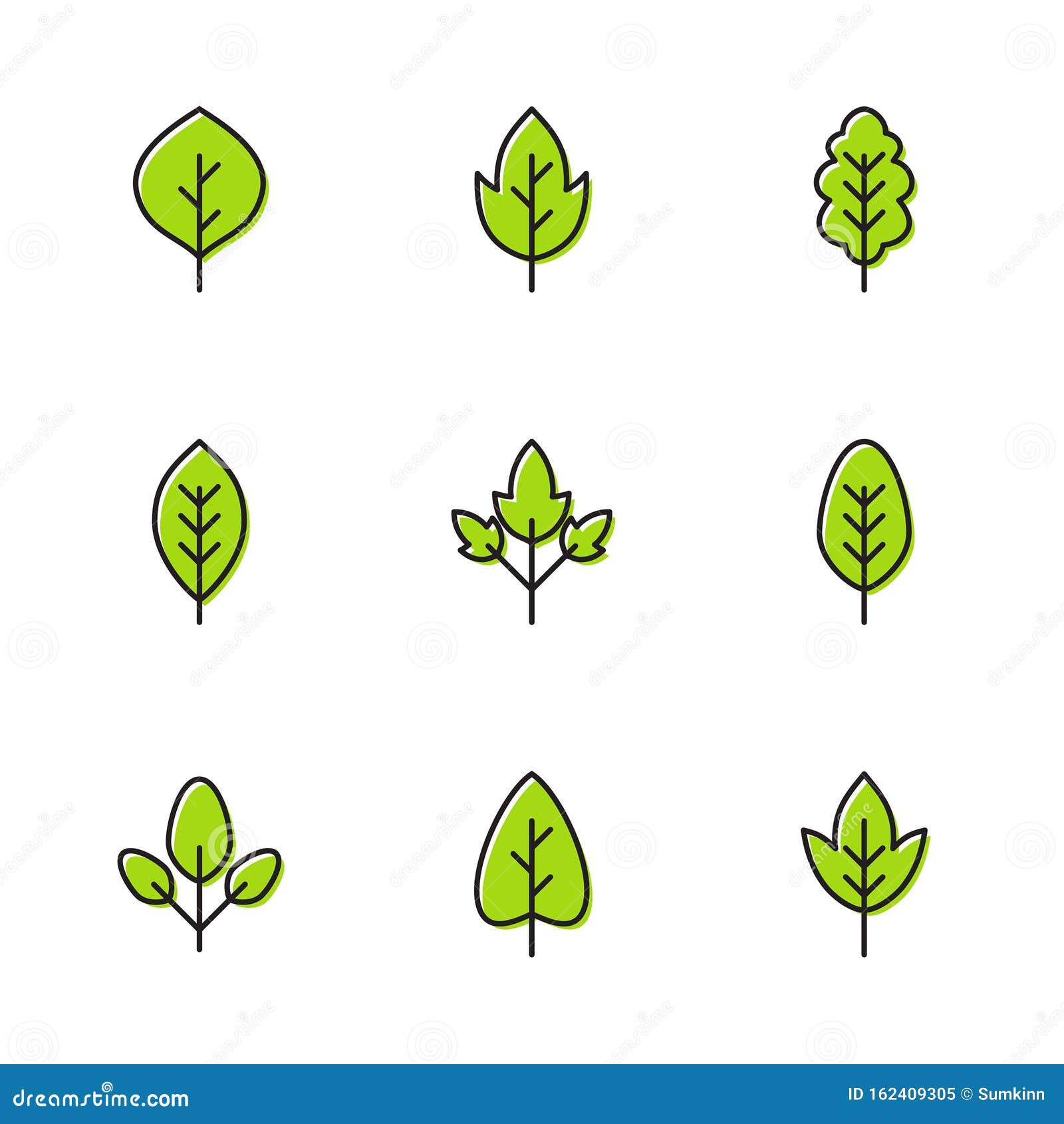 Set simple leaf icons stock vector. Illustration of trend - 162409305