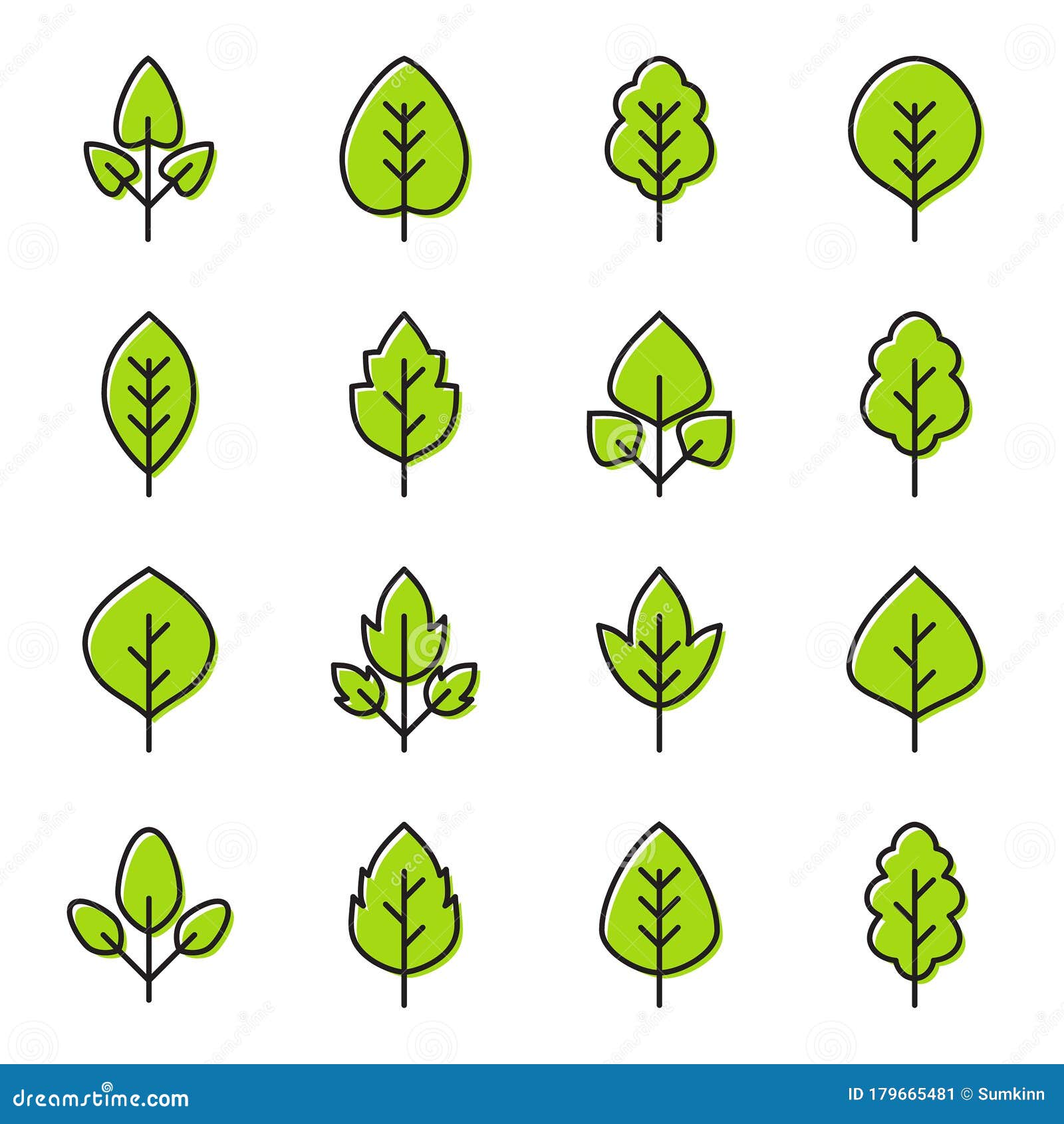 Set simple leaf icons stock vector. Illustration of element - 179665481
