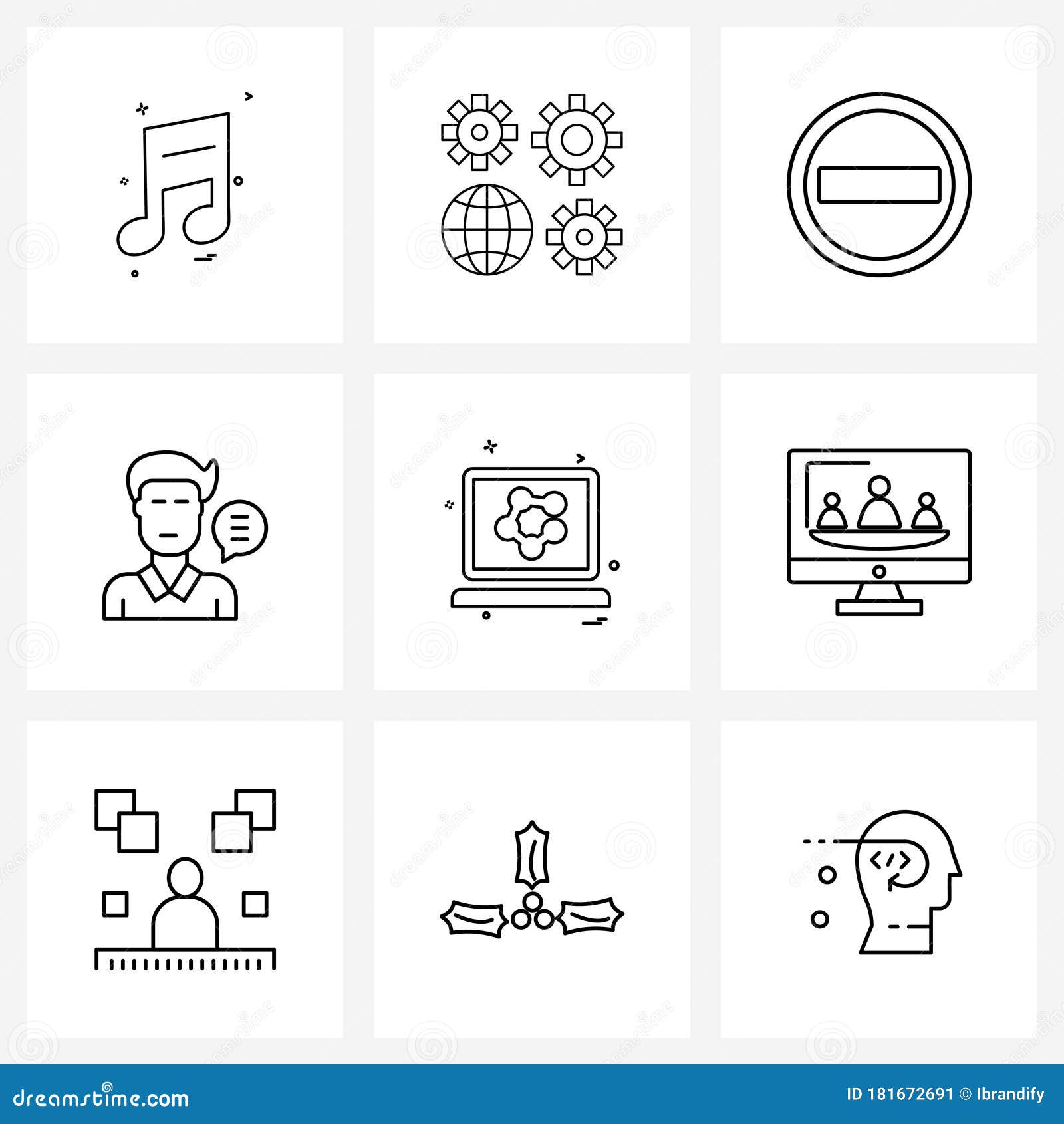 Set of 9 Simple Line Icons of Computer, Talking, Virus, Talk, Chat ...