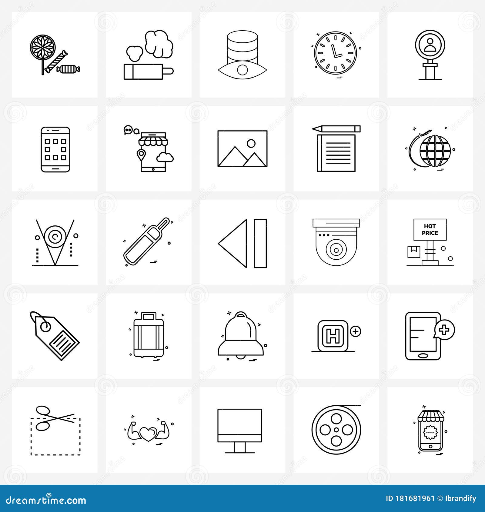 Set of 25 Simple Line Icons of Research, Date, Data, Time, Clock Stock ...