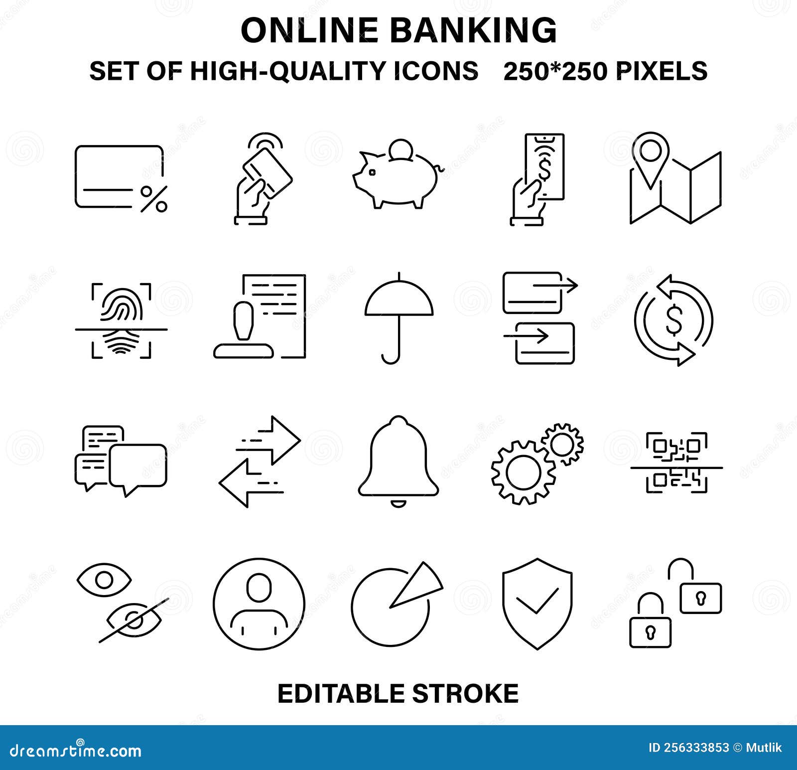 A Set of Simple Linear Online Banking Icons for Applications Stock ... A Set of Simple Linear Online Banking Icons for Applications Stock ...