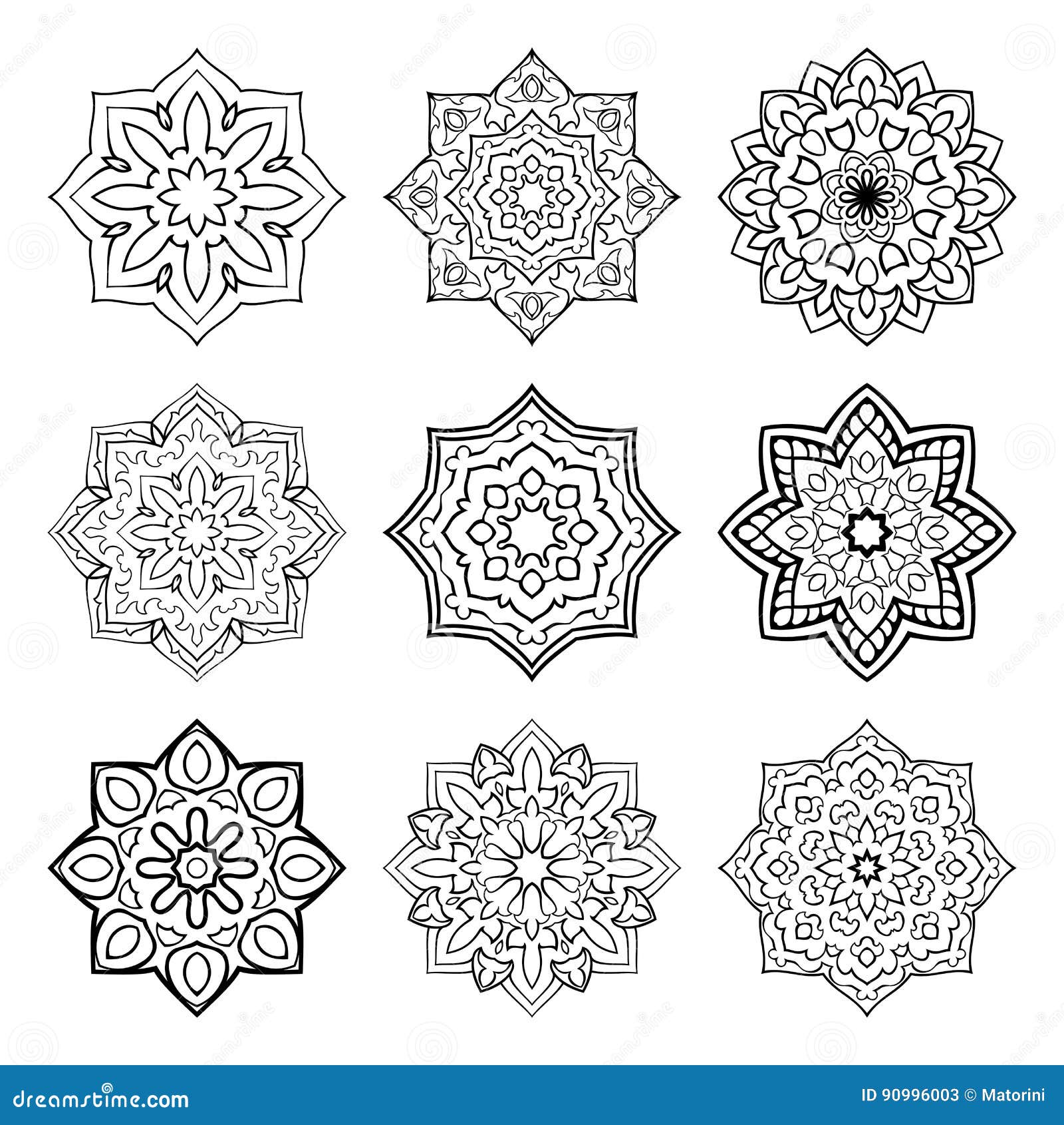 Set of simple mandalas. stock vector. Illustration of collection - 90996003