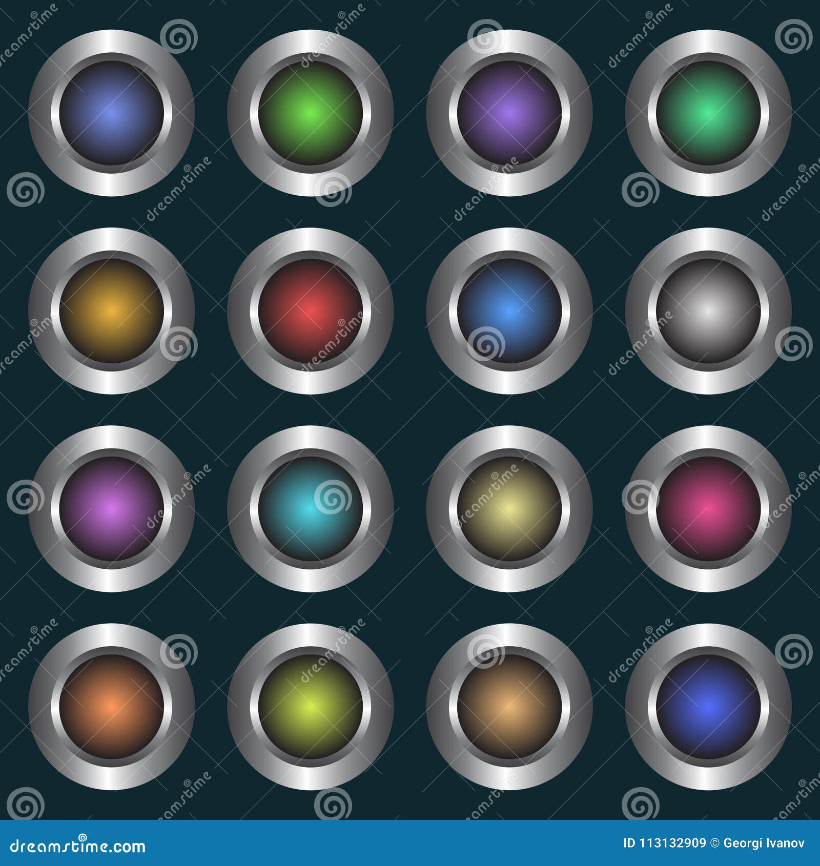 A Set of Simple, Metallic Buttons. 16 Different Color Gradient ...